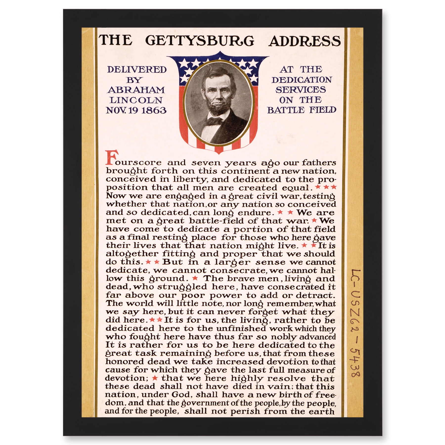 War US Civil President Abraham Lincoln Gettysburg Address A4 Artwork ...