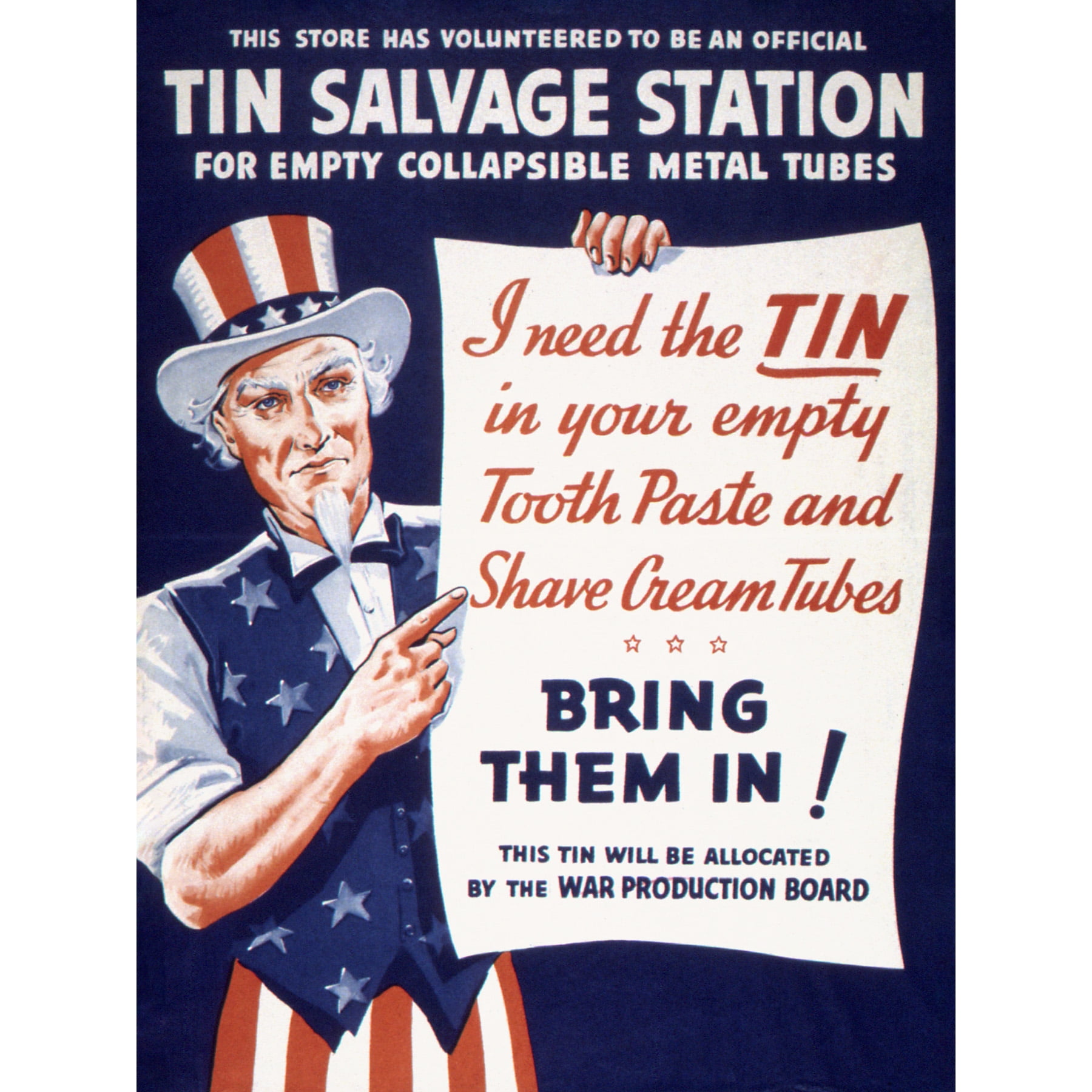 War WWII USA Uncle Sam Tin Salvage Metal Effort Advert Extra Large XL Wall Art Poster Print ...