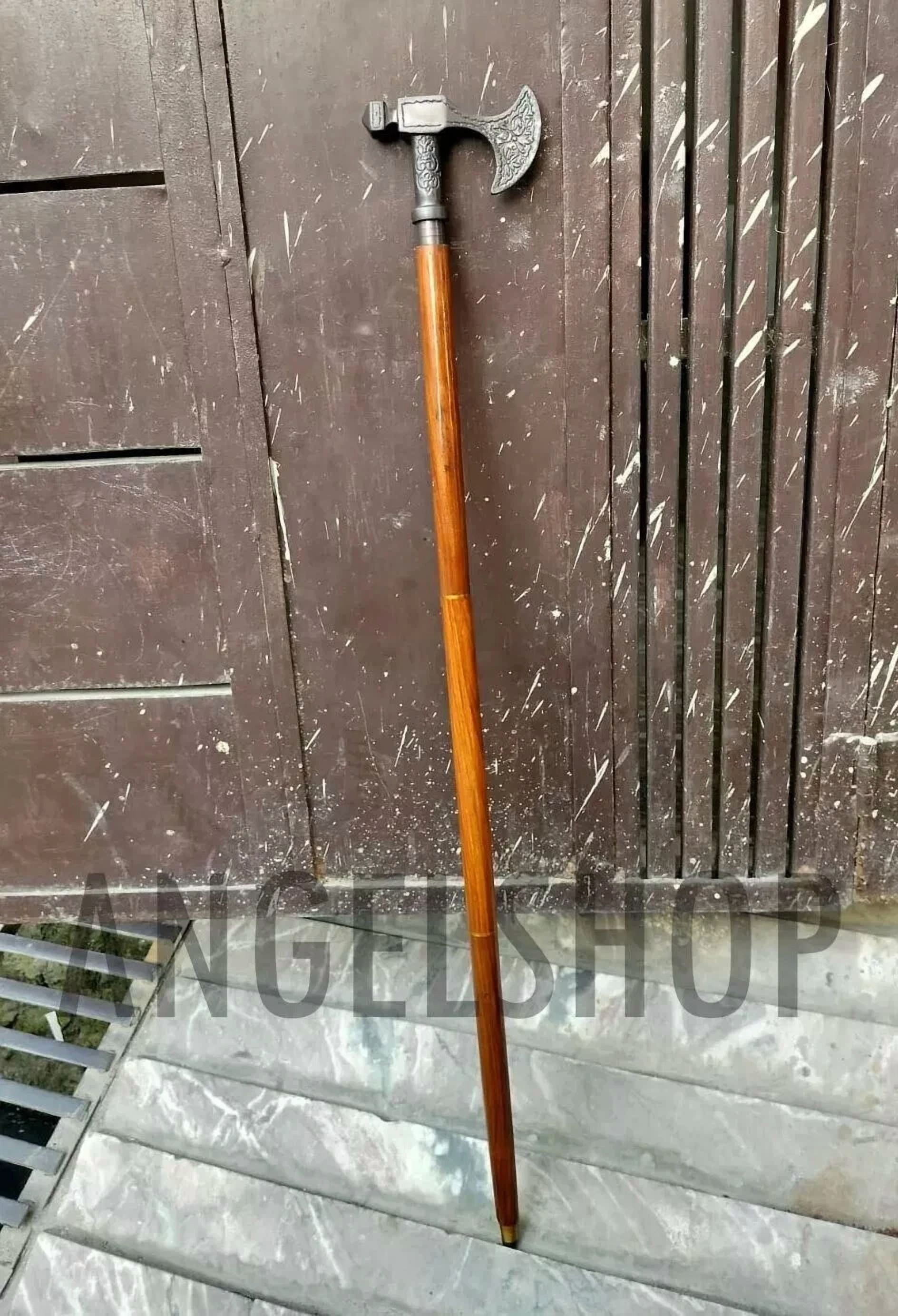War era Axe wood cane 36" Walking Stick or maybe African style Gift ...