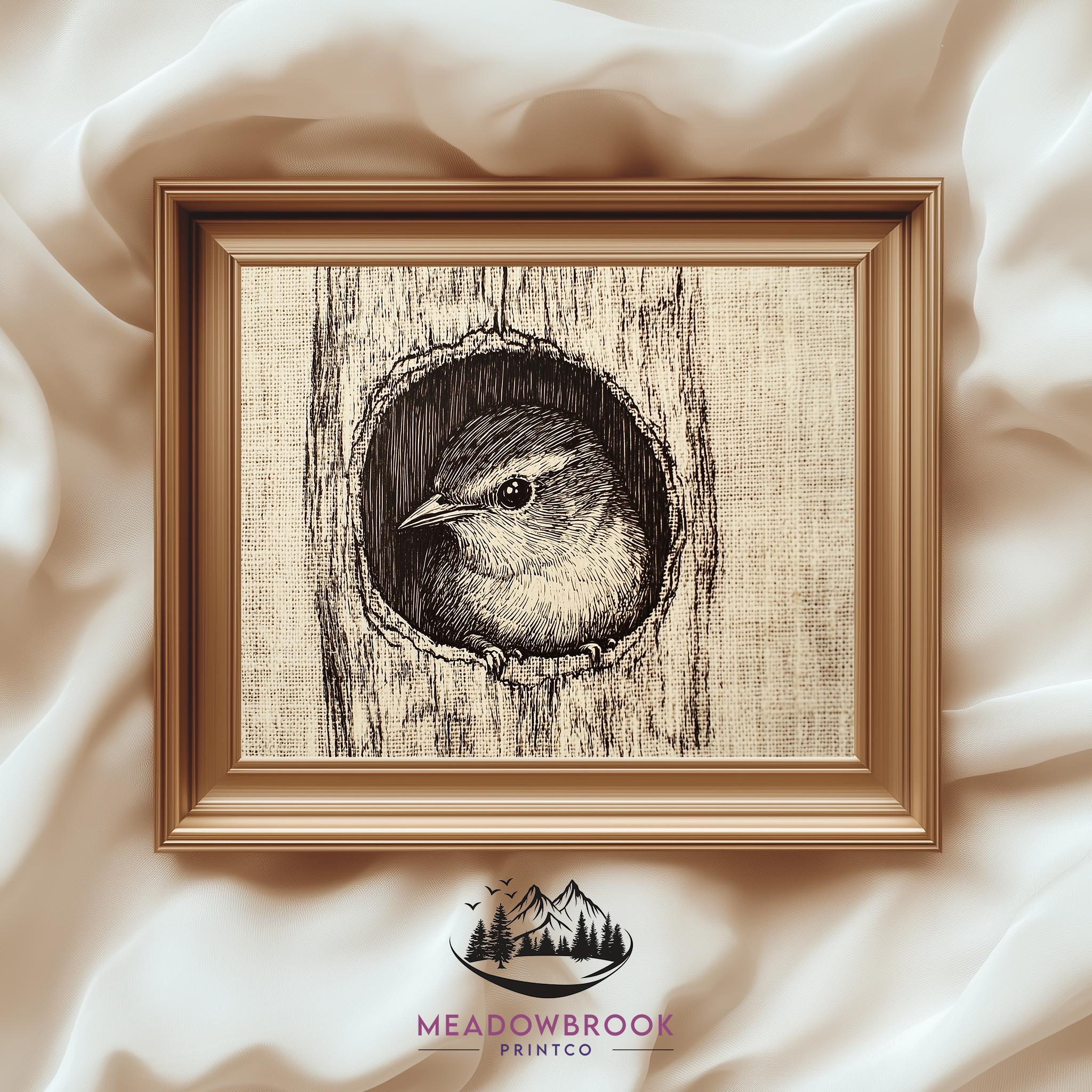 Warbler Bird Wall Art - Rustic Farmhouse Bird Print, Vintage Bird ...