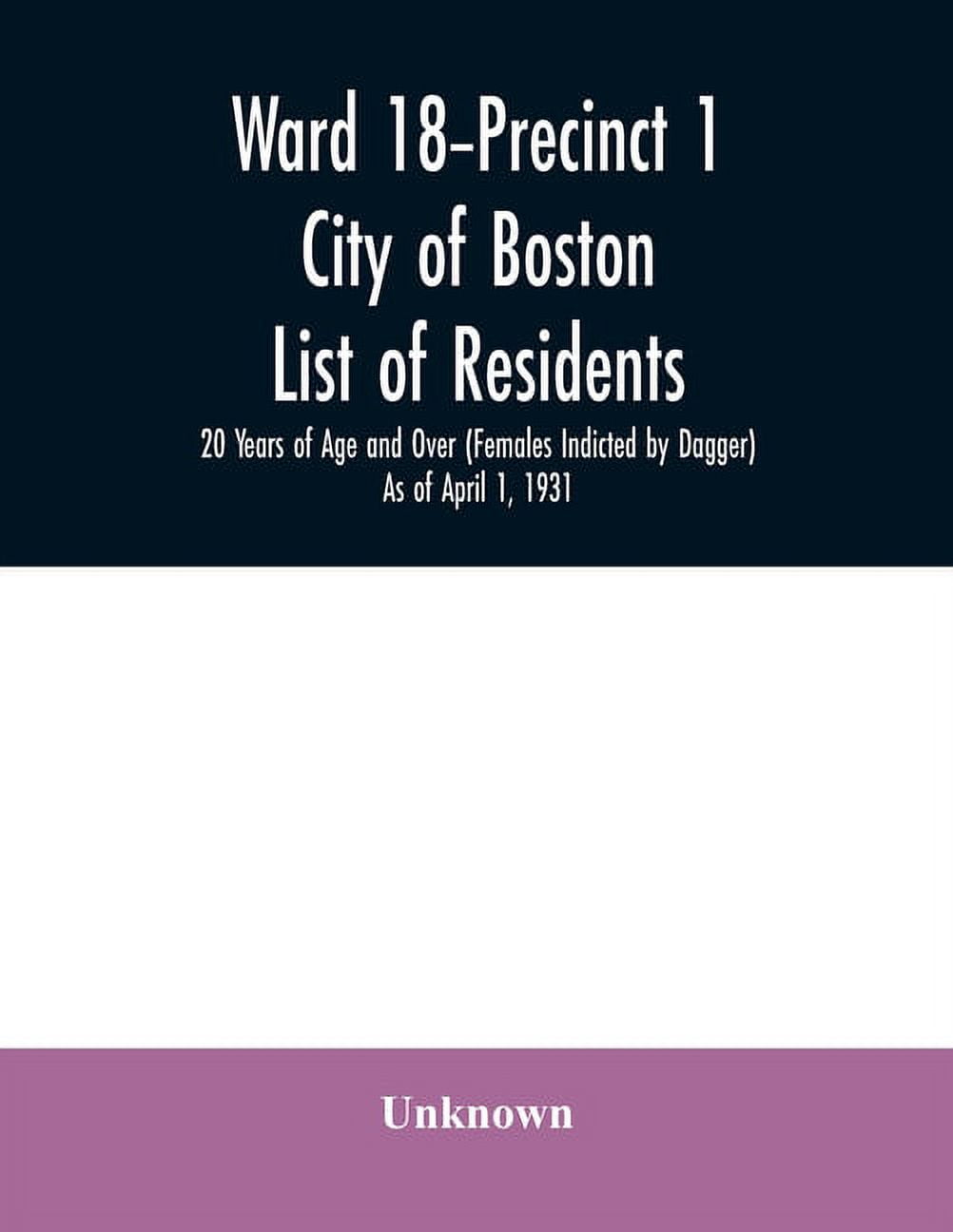 Ward 18-Precinct 1; City of Boston; List of residents; 20 Years of Age ...