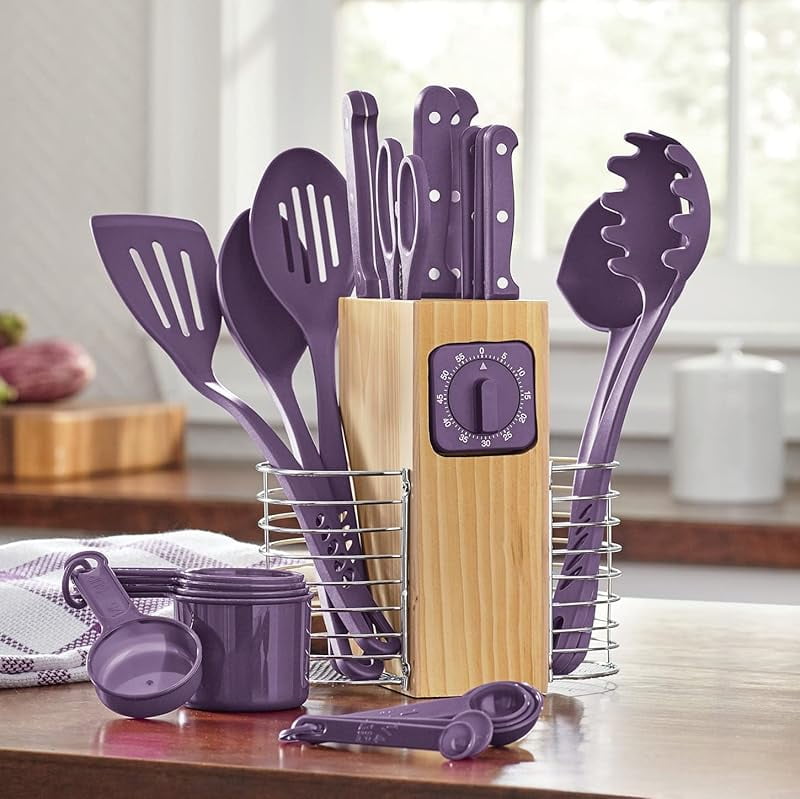 Ward 25-Piece Cutlery and Utensil Set, Purple - Apartment Essentials ...