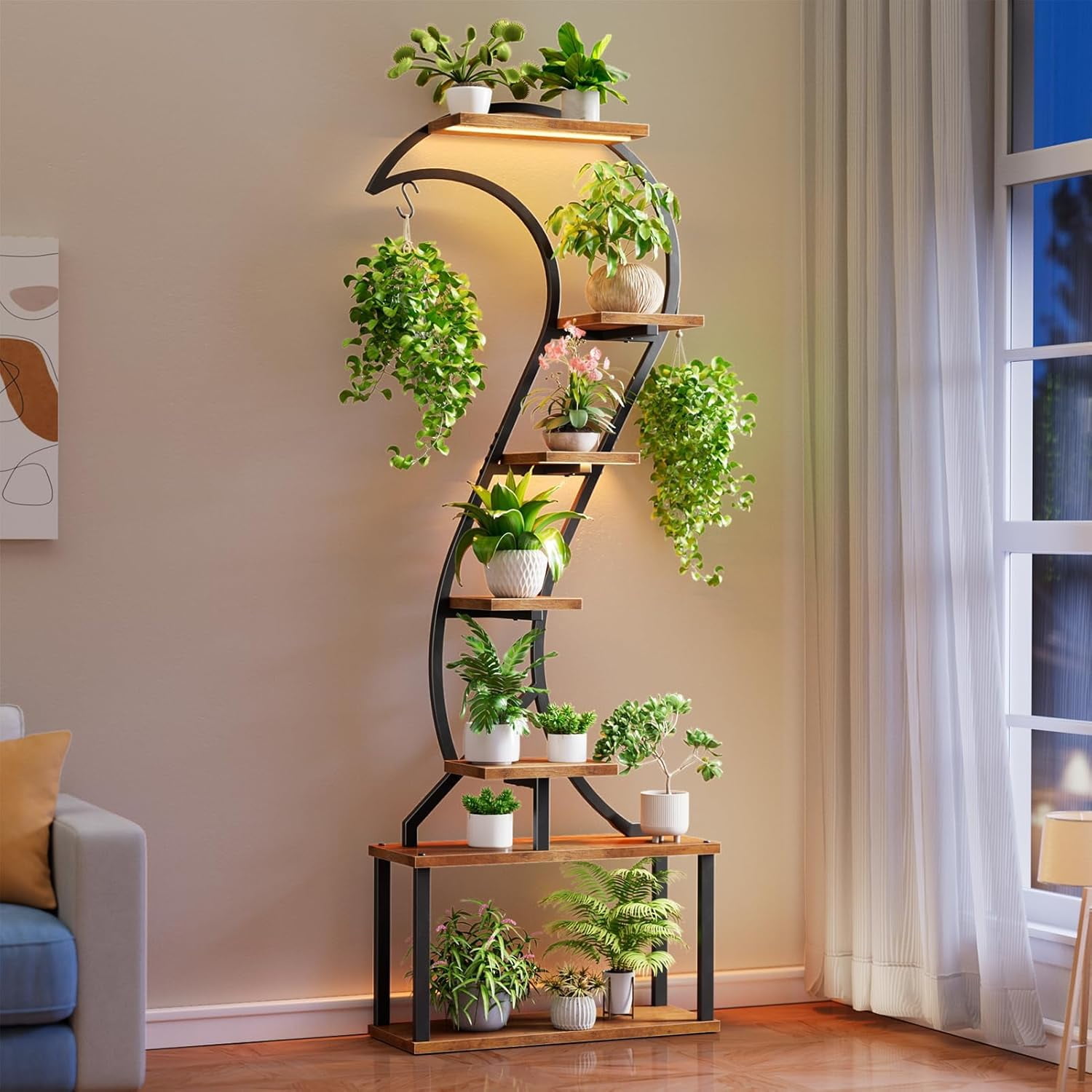 WardWolf Large Plant Stand Indoor with Grow Light,7 Tiered Metal Plant ...