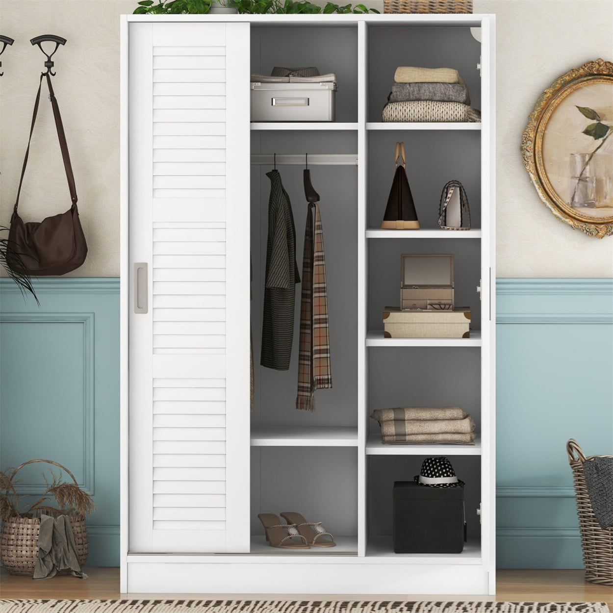 Wardrobe, 3-Door Wardrobe Closet, Armoire Wardrobe Closet, Shutter ...