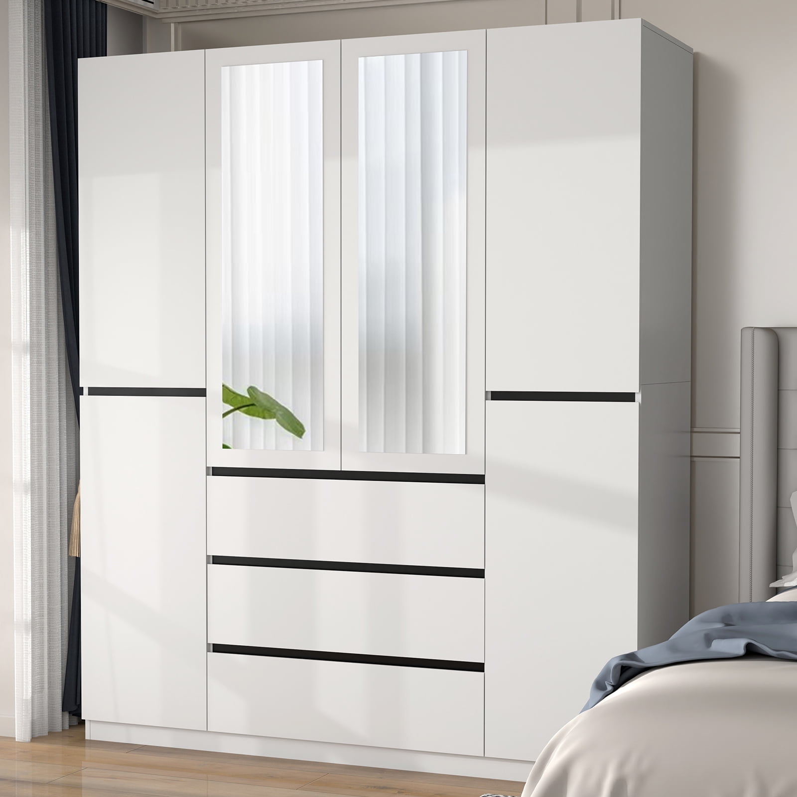 LED Light Wardrobe For Bedroom 71" Wardrobe Armoire Wooden Closet With ...