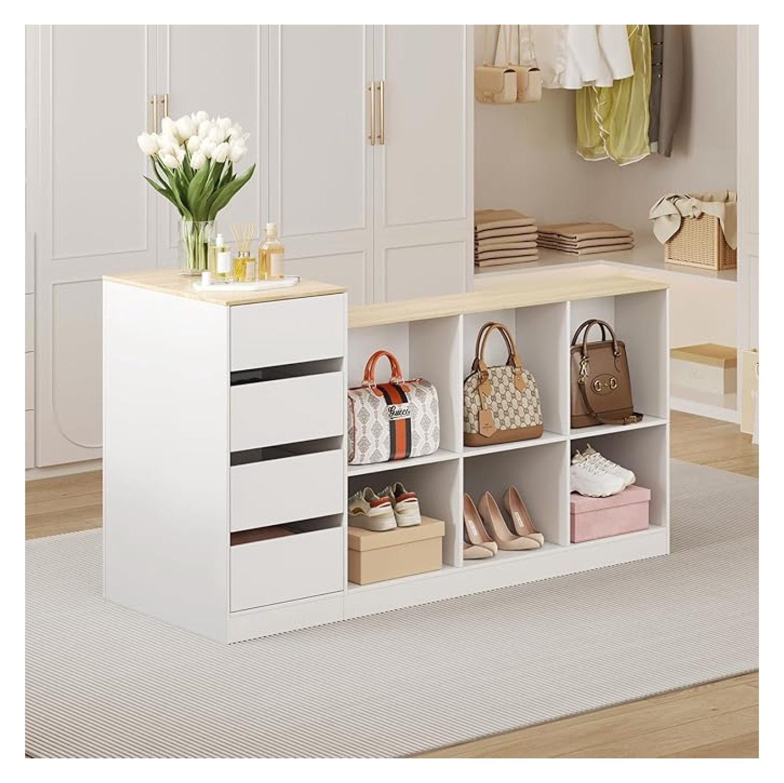 Wardrobe Armoire Closet with , Walk-in Closet Island Dresser with 8 ...