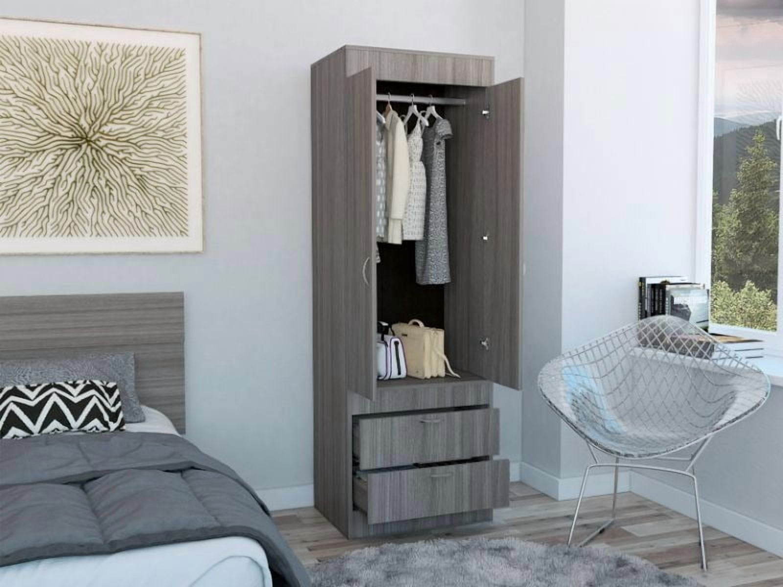 Wardrobe Cabinet with Hanging Rod, 70" Clothing Storage Cabinets with 2 ...
