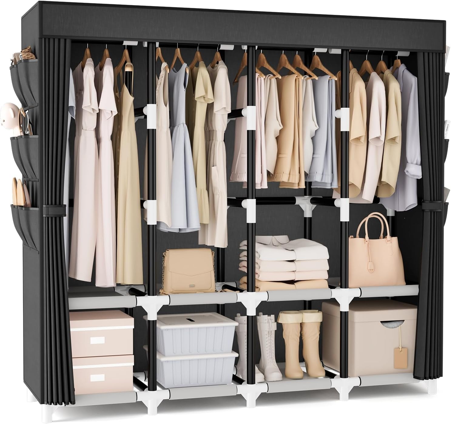 Wardrobe Closet, 25mm Steel Tube Sturdy Portable Closet for Hanging ...