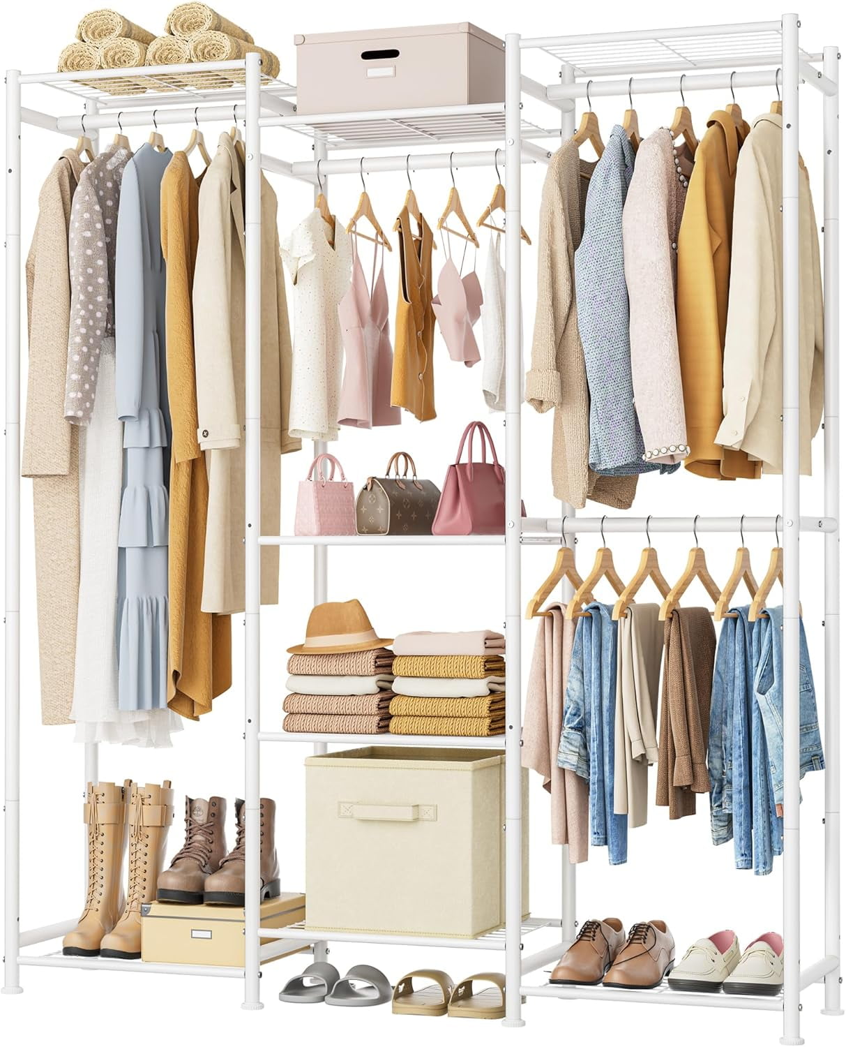 Wardrobe Closet, 4 Hanging Spaces Portable Clothes Rack,Free Standing ...