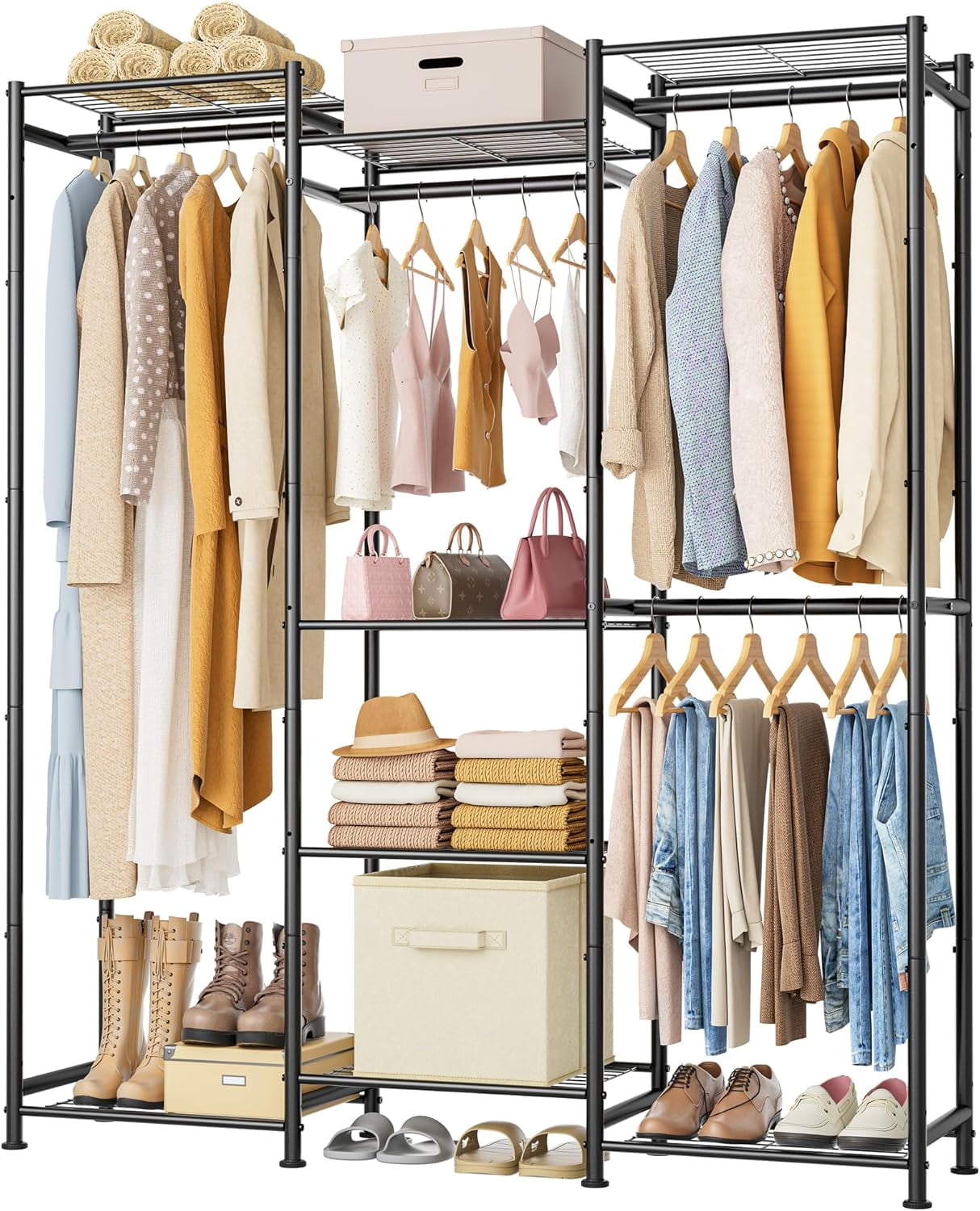 Wardrobe Closet, 4 Hanging Spaces Portable Clothes Rack,Free Standing ...
