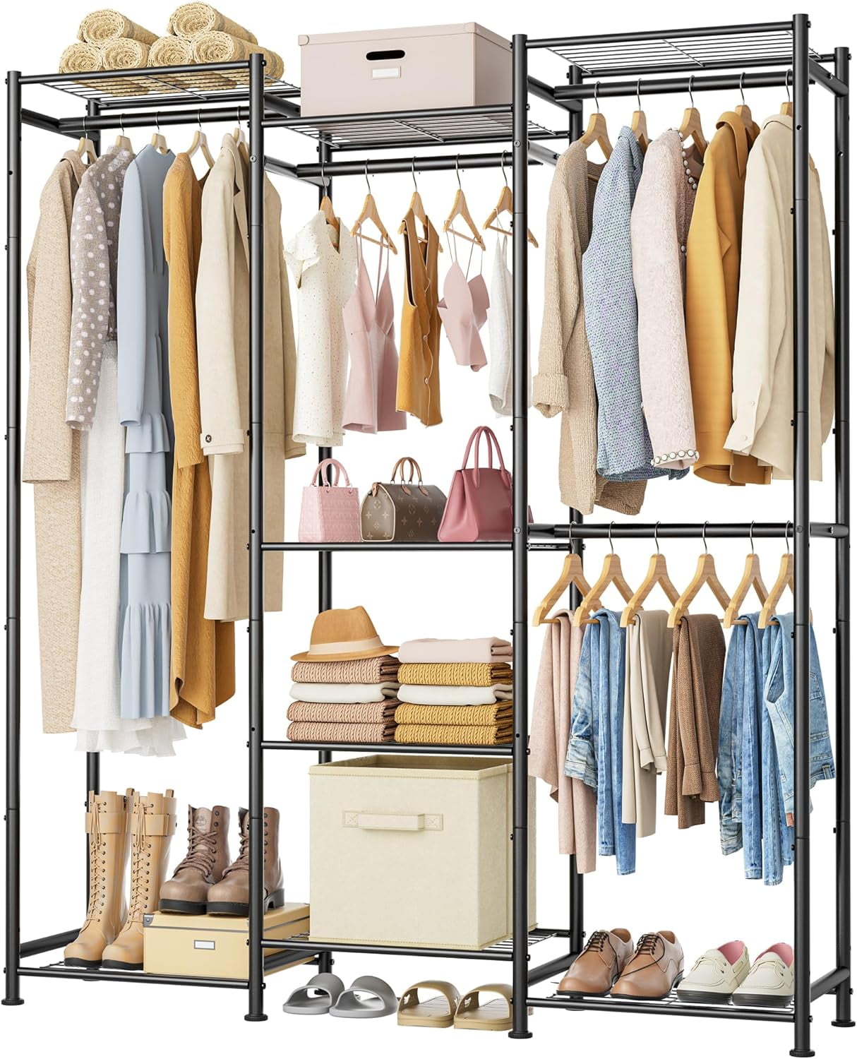 Wardrobe Closet, 4 Hanging Spaces Portable Clothes Rack,Free Standing ...