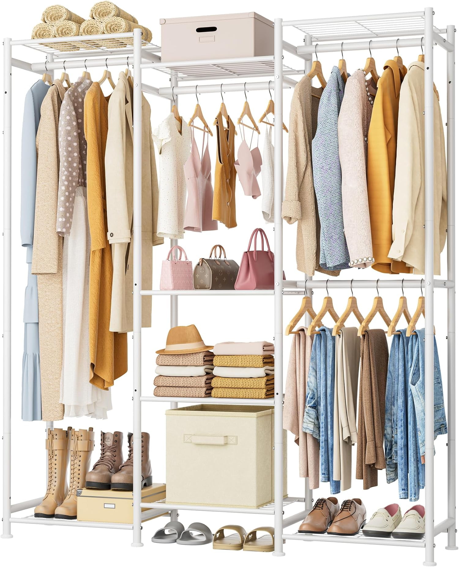 Wardrobe Closet, 4 Spaces Portable Clothes Rack, Standing Closet ...