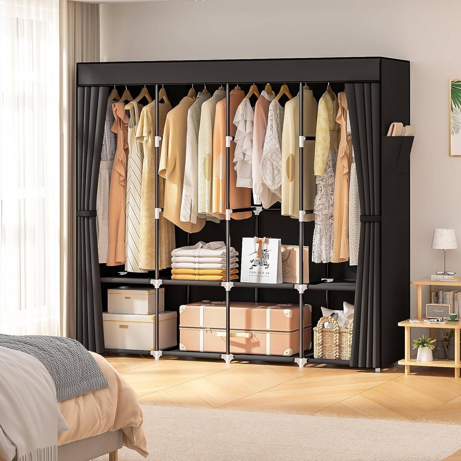 Wardrobe Closet, 66 Inch Portable Closet for Hanging Clothes, Large ...