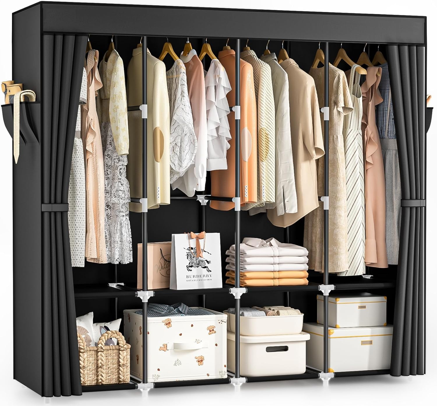 Wardrobe Closet, 66 Inch Portable Closet for Hanging Clothes, Large ...