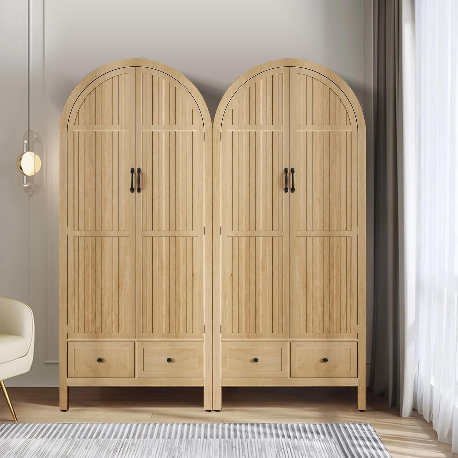 Wardrobe Closet, Armoire Wardrobe Closet with Drawers and 2 Arched ...