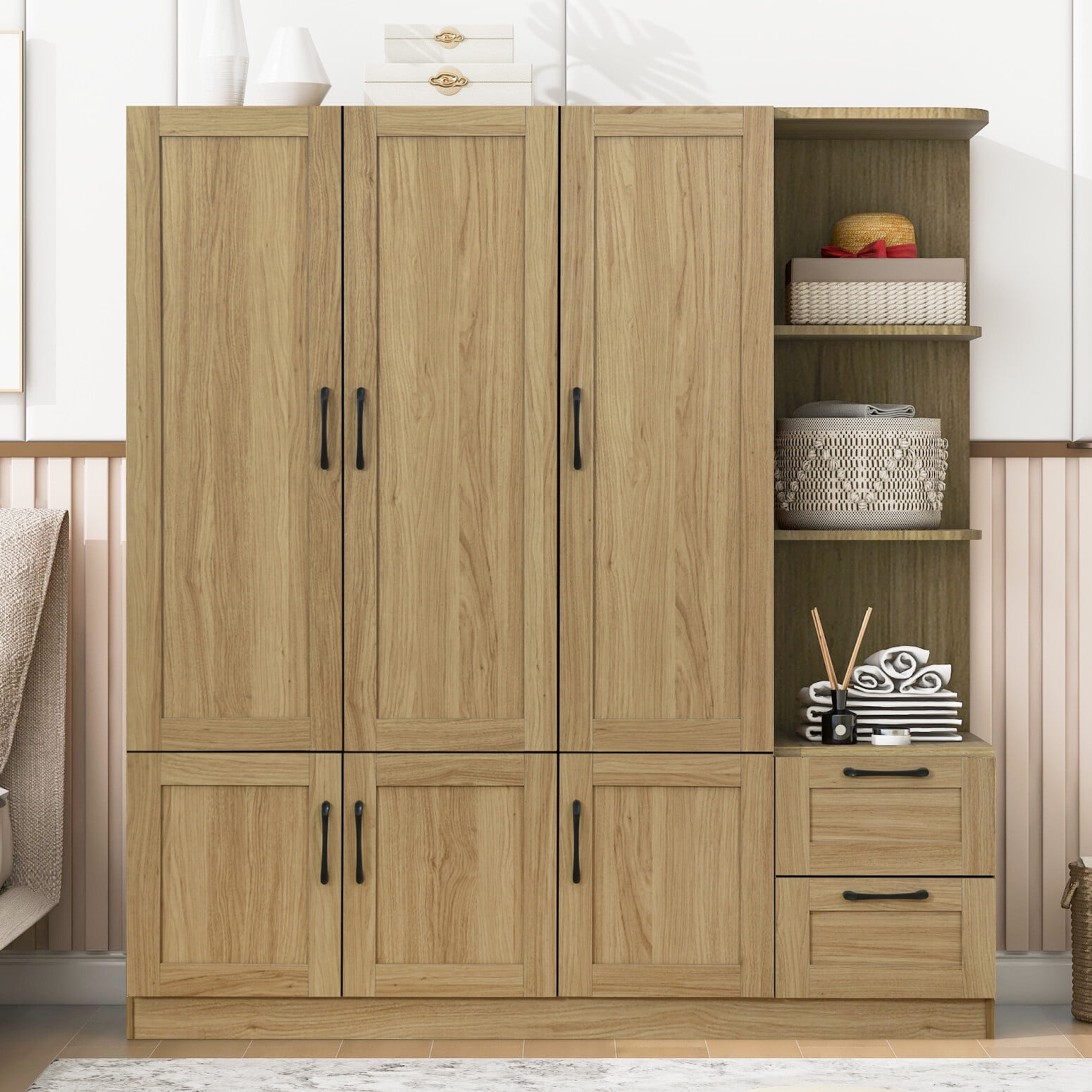 Wardrobe Closet, Bedroom Freestanding Armoire Storage Cabinet with ...
