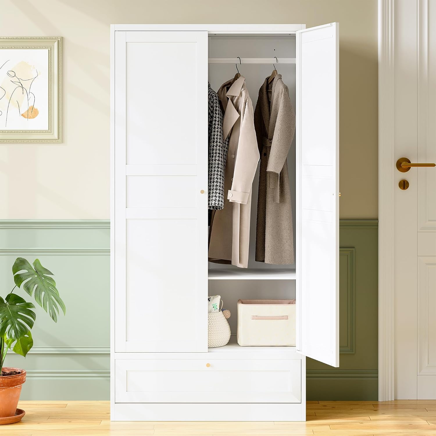 Wardrobe Closet with Lock,72" H Metal Storage Cabinet with Closet Rod ...