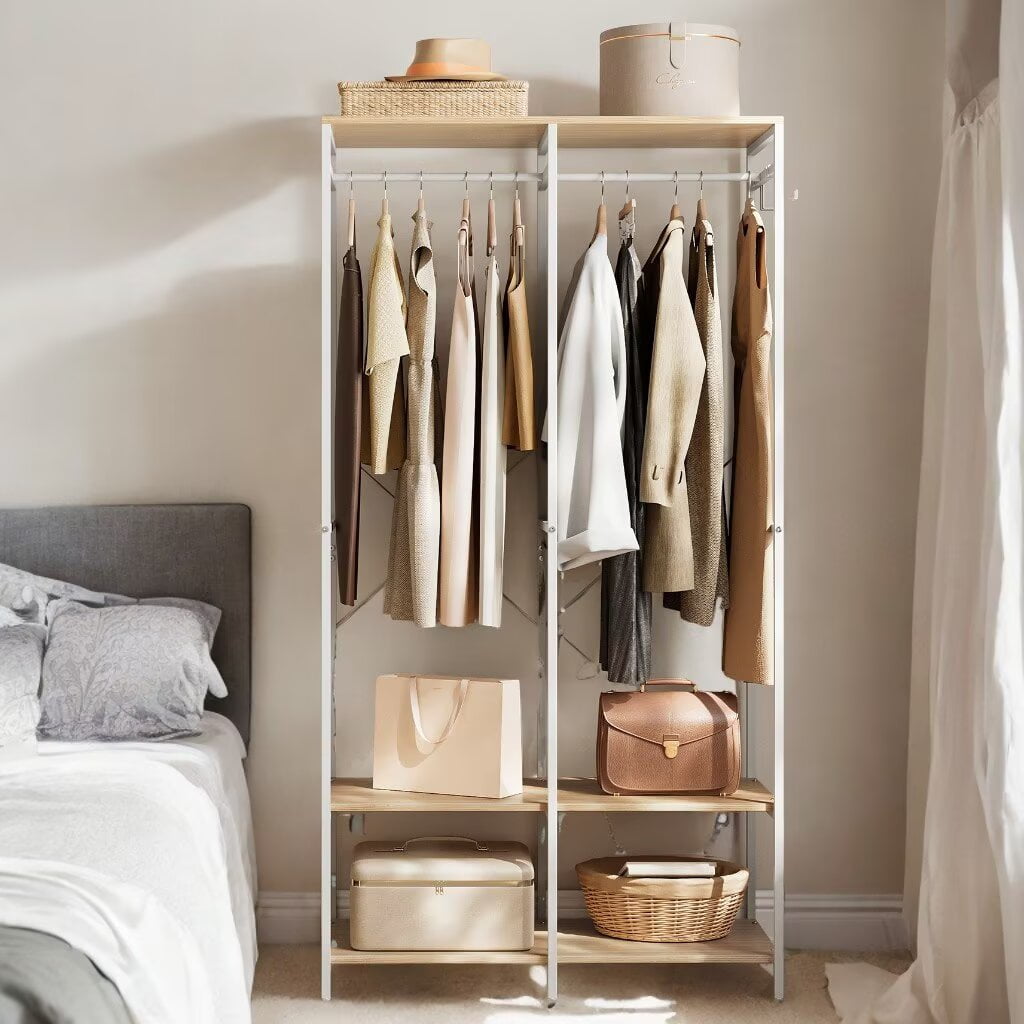 Wardrobe Closet Organizer Clothing Storage Iron and Wood Heavy Duty ...