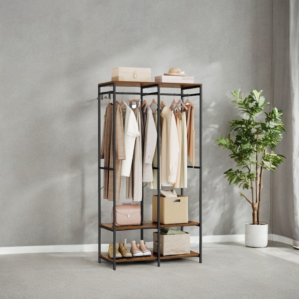 Wardrobe Closet Organizer Clothing Storage Iron and Wood Heavy Duty ...