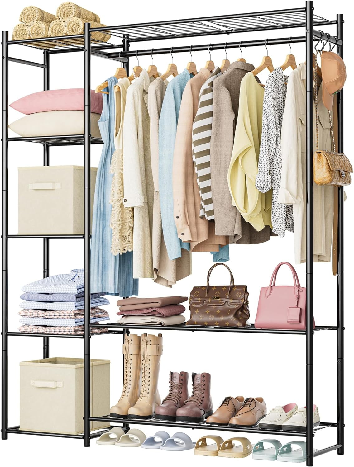 Wardrobe Closet,Portable Clothes Rack with 4 Tiers Shelves,Freestanding ...