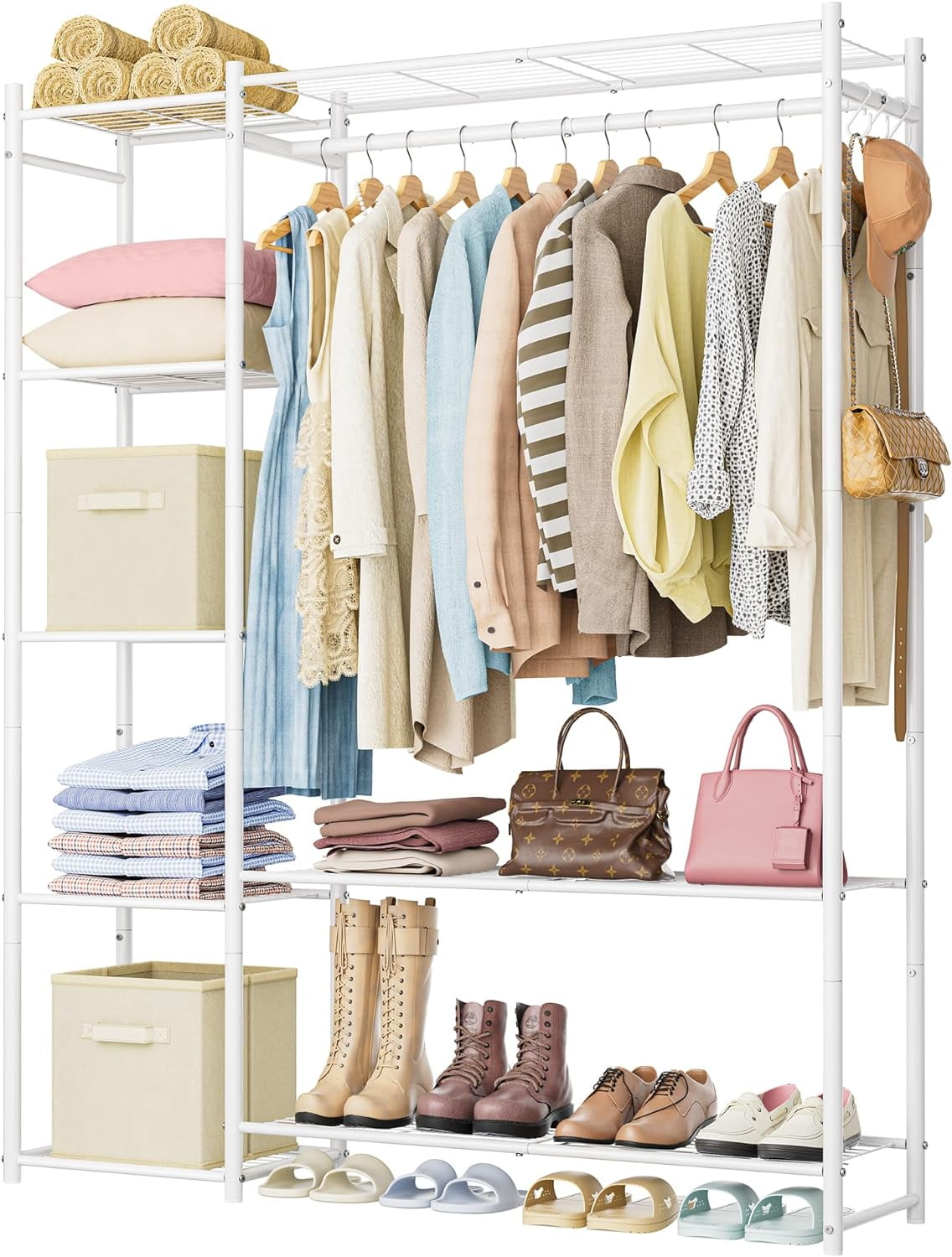 Wardrobe Closet,Portable Clothes Rack with 4 Tiers Shelves,Freestanding ...