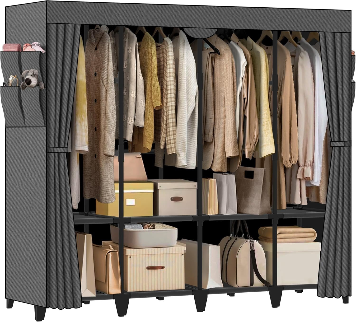 Wardrobe Closet, Quick and Easy Assembly, Gray Large Capacity Portable ...
