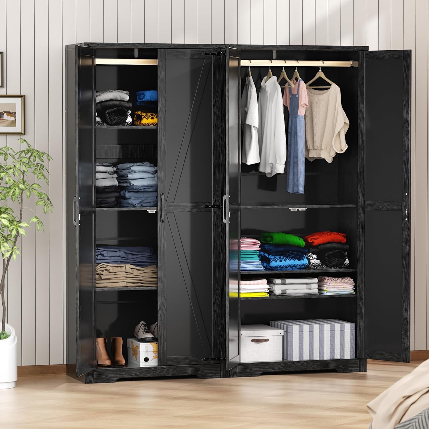 Wardrobe Closet with Doors 72" Armoire Wardrobe Cabinet Black Bedroom ...