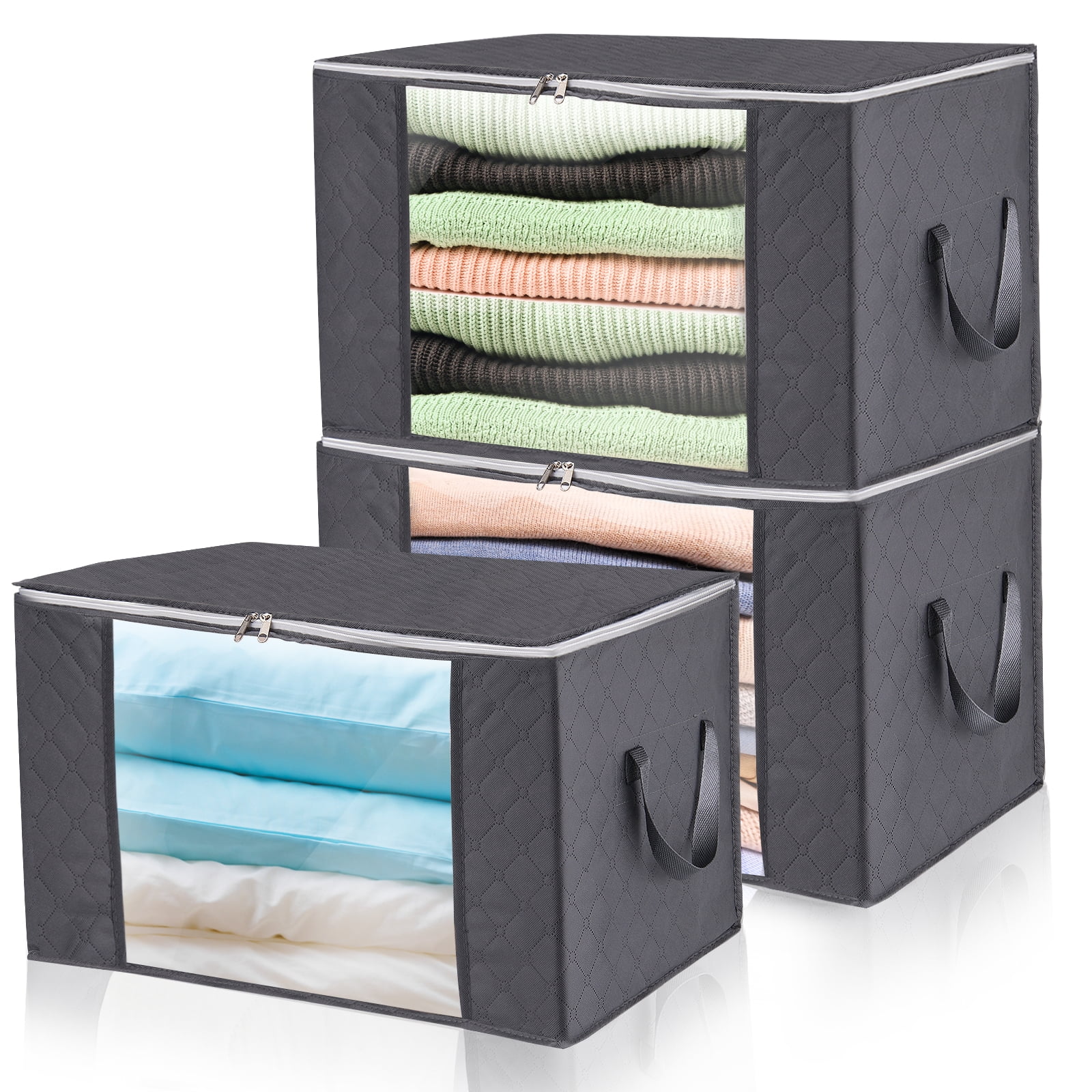 Wardrobe Clothes Organizer - 3-Pack Large Breathable, Foldable Closet ...