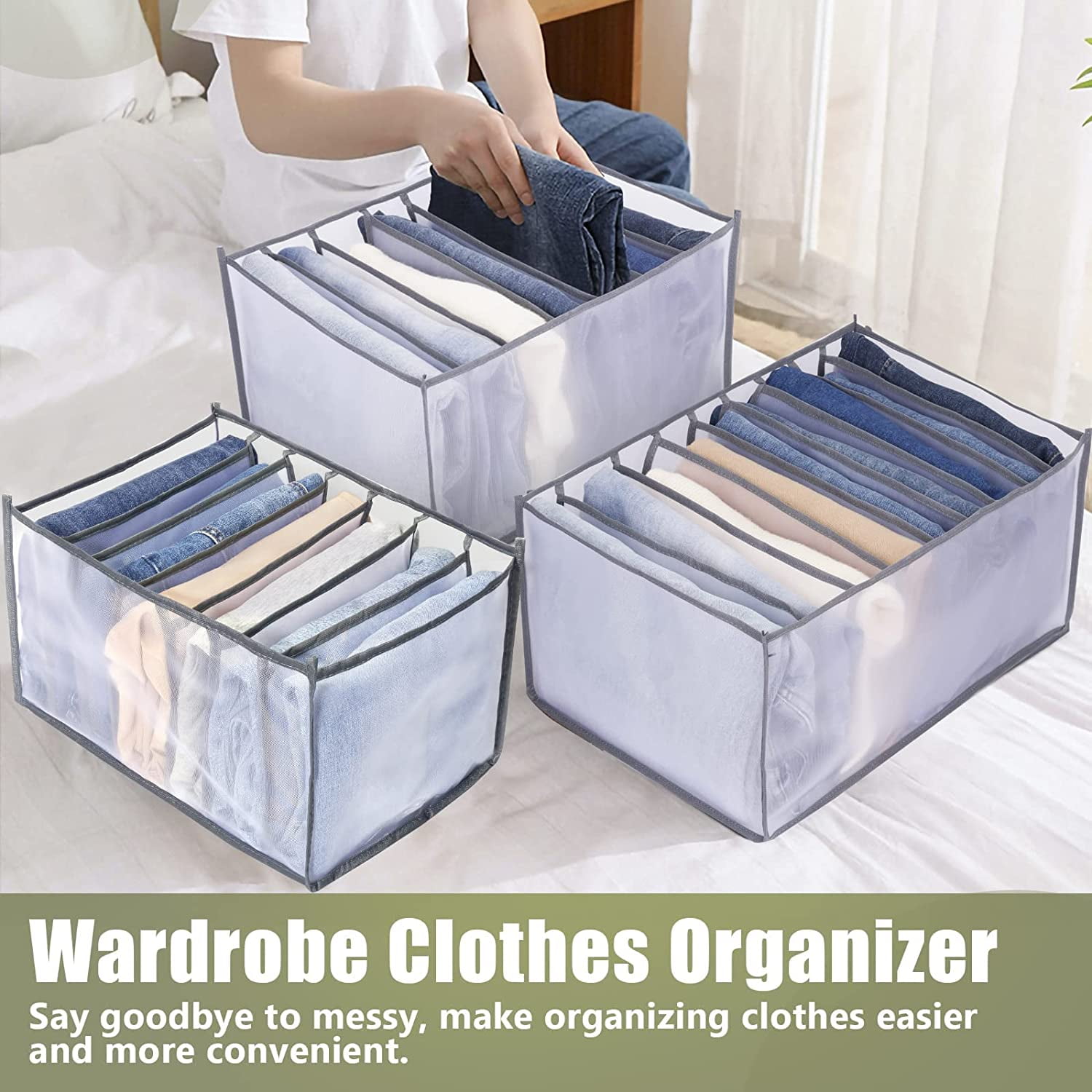 Wardrobe Clothes Organizer 7 Grids, Drawer Organizers for Clothing ...