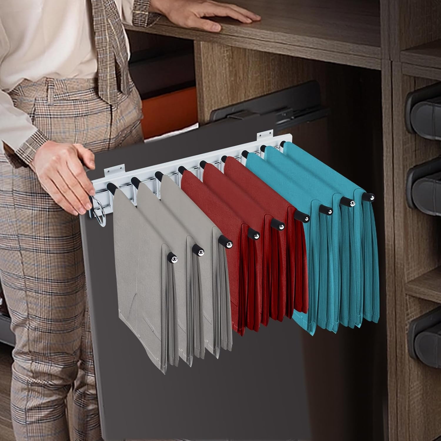 Wardrobe Pull Out Trousers Rack 9 Arms Steel Pants Rack Closet Pants ...