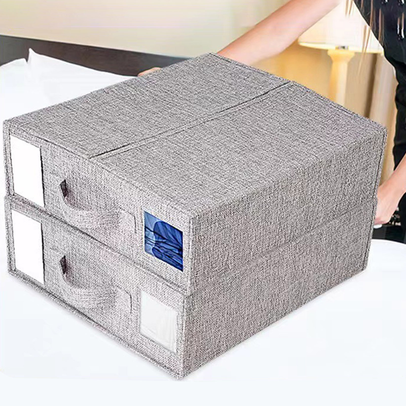 Wardrobe Storage Box Foldable with Handle Transparent Window Clothes ...