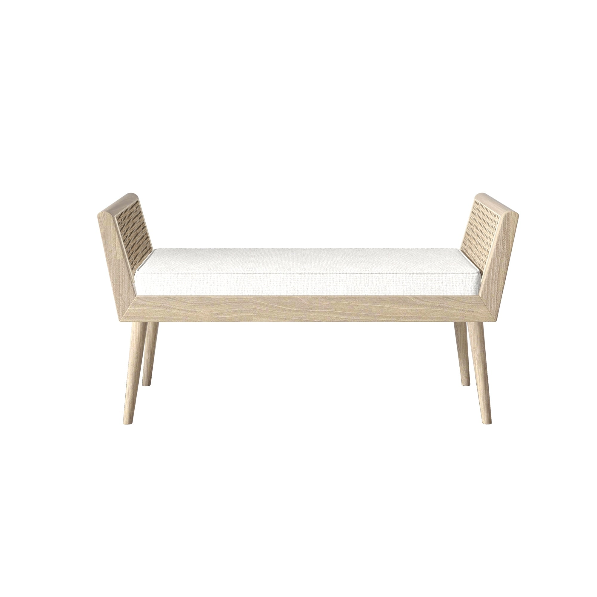 Warehouse of Tiffany Aderyn Mid-Century Padded Bench with Raised Rattan ...