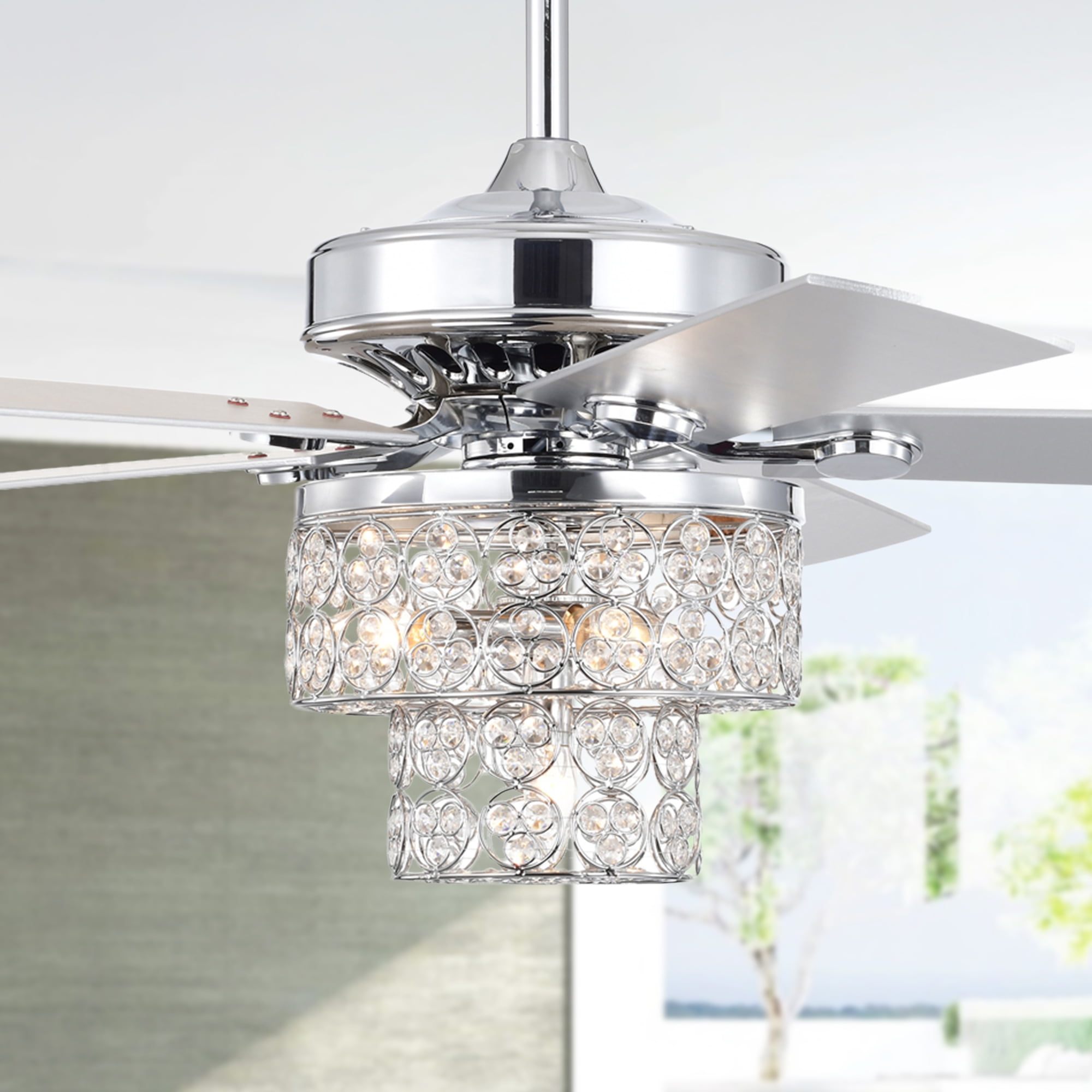 Caderina 52 in. 4-Light Indoor Chrome Finish Ceiling Fan with Light Kit ...