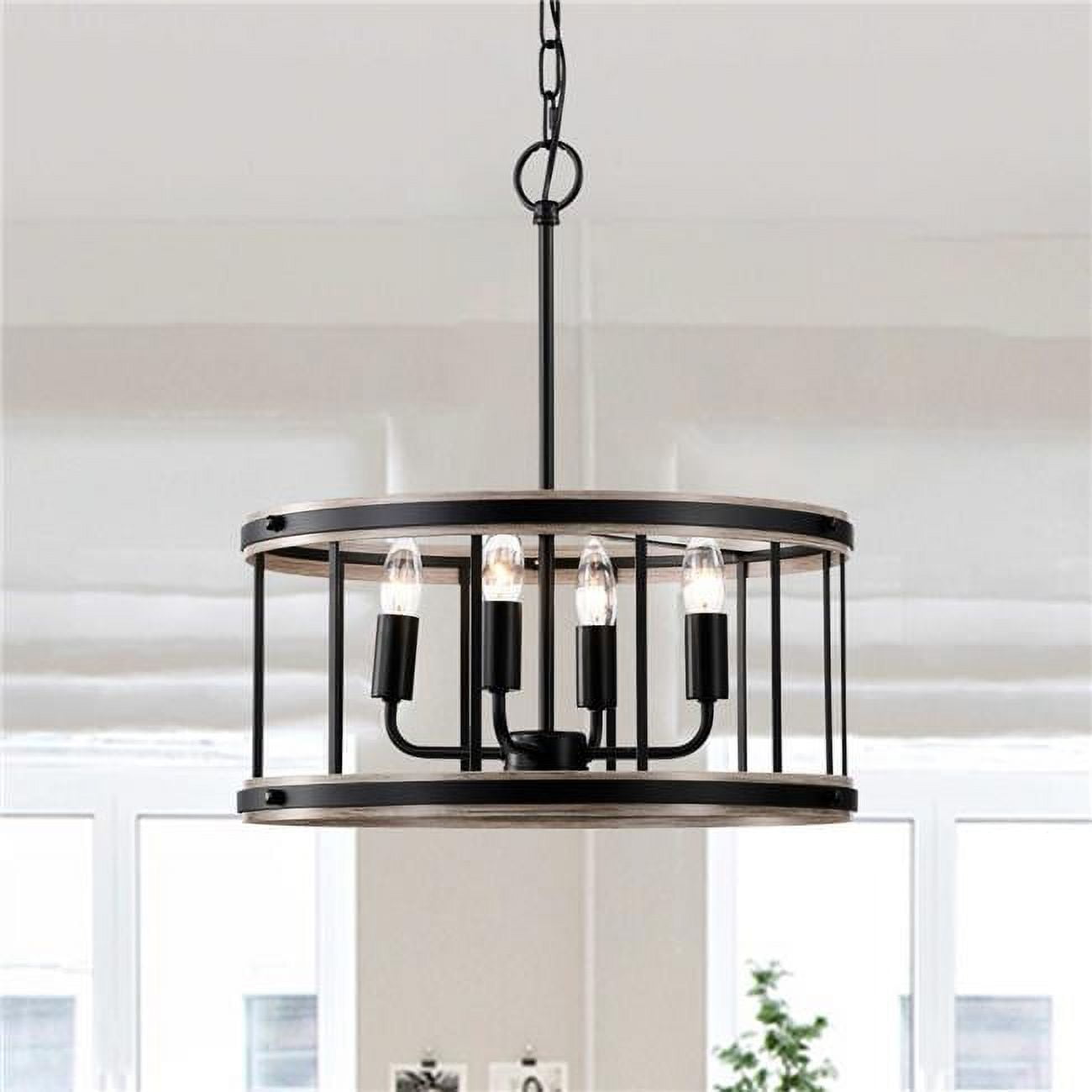 Feilim 18 in. 4-Light Indoor Rustic Grey and Faux Wood Grain Finish ...