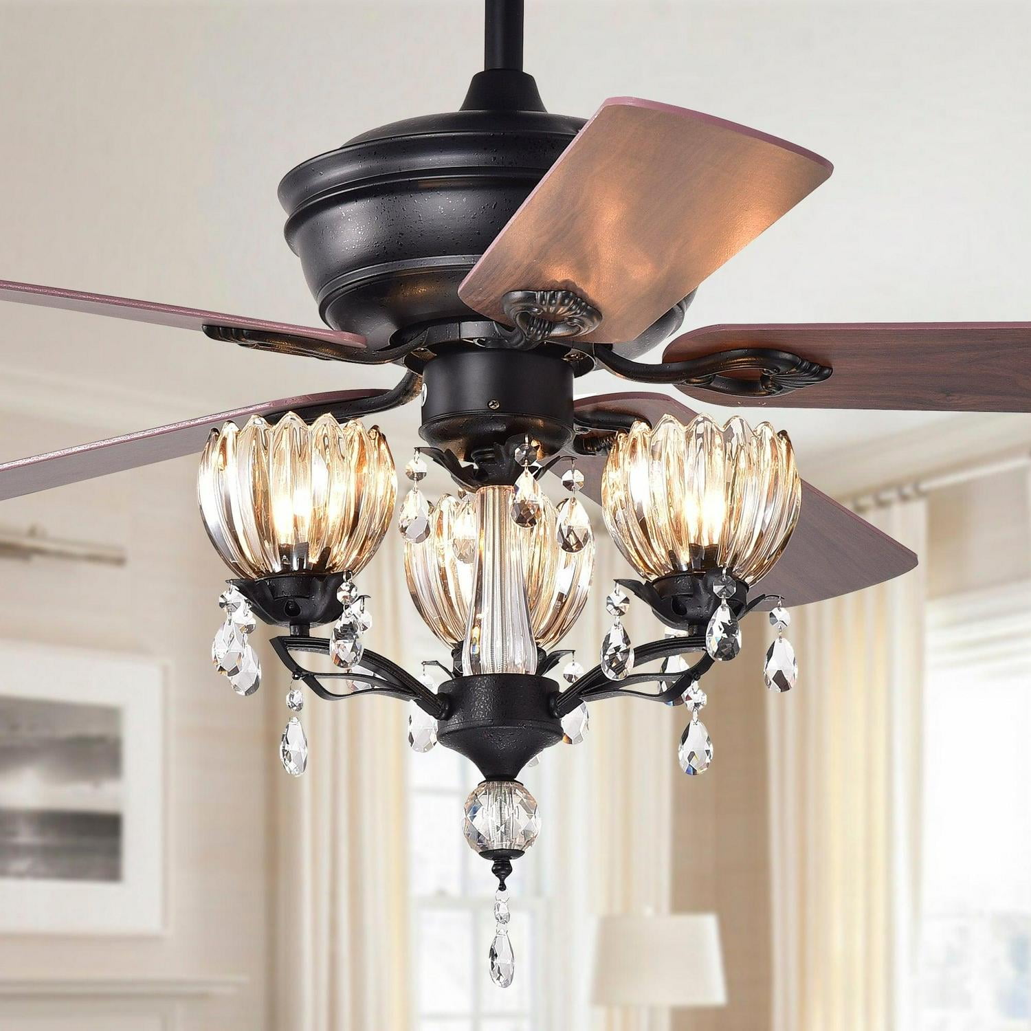 Warehouse of Tiffany Garlow Matte Black 5-blade Lighted Ceiling Fan ...