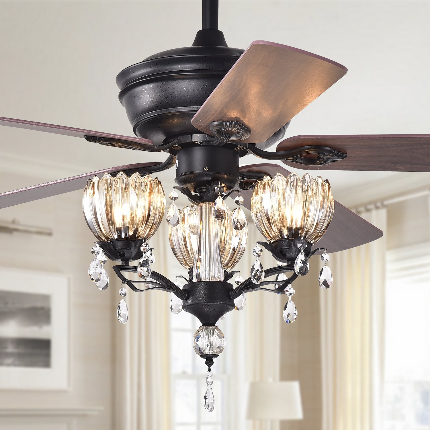 Warehouse of Tiffany Garlow Matte Black 5-blade Lighted Ceiling Fan ...