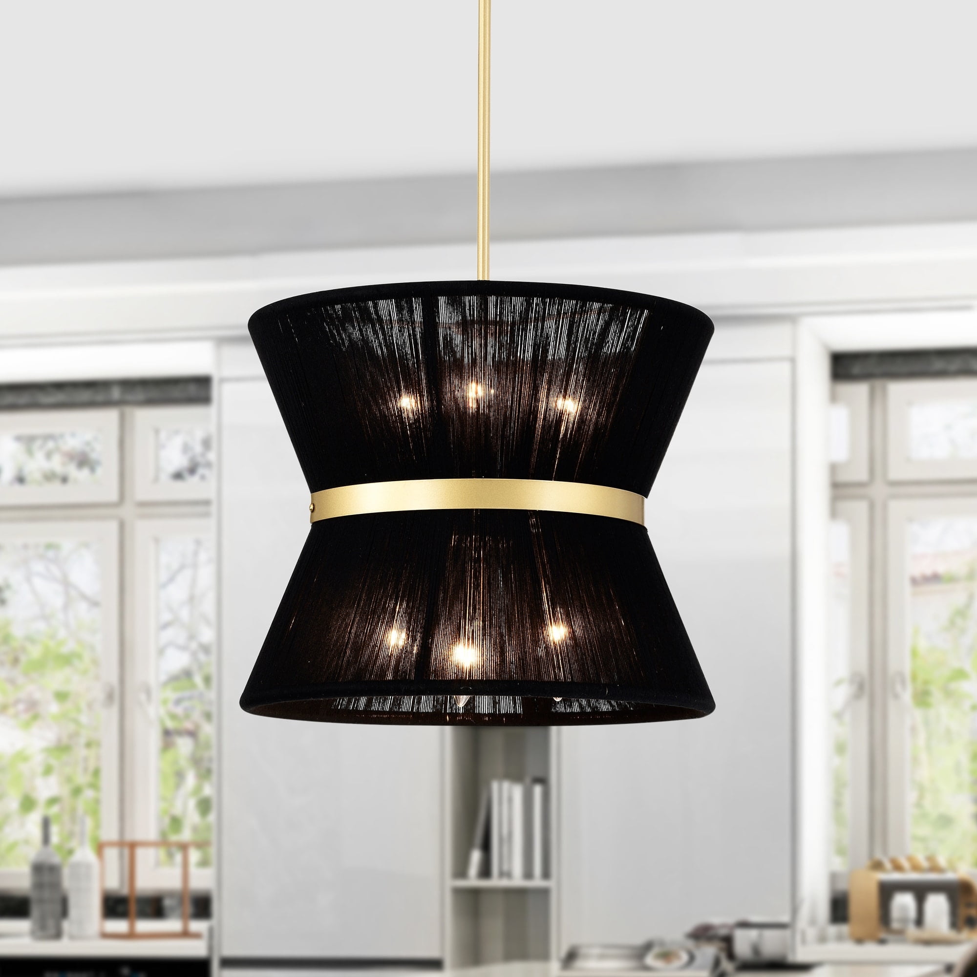 Abra 16 in. 6-Light Indoor Brass and Black Thread Finish Chandelier ...