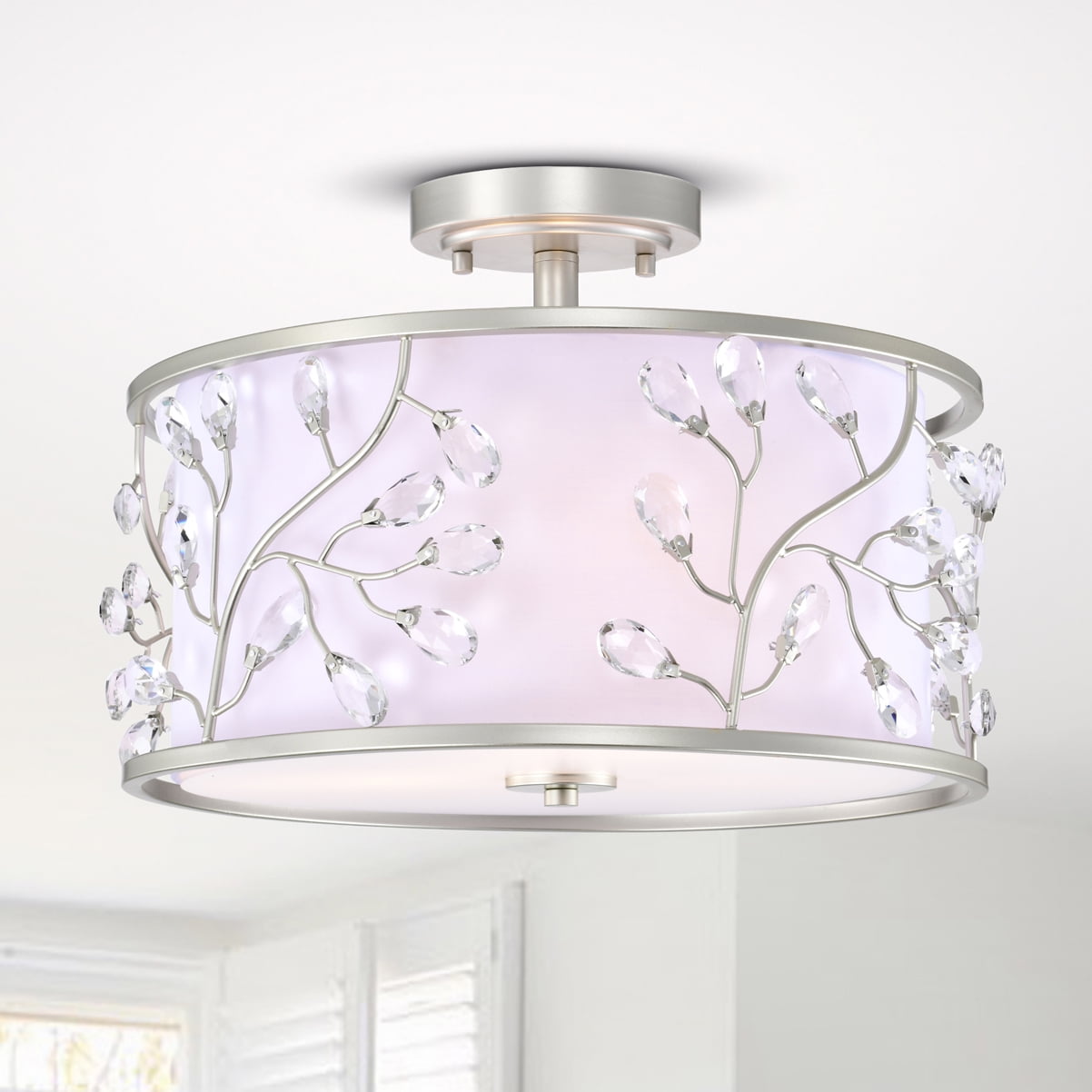 Lala 20 in. 3-Light Indoor Satin Silver Finish Semi-Flush Mount Ceiling ...