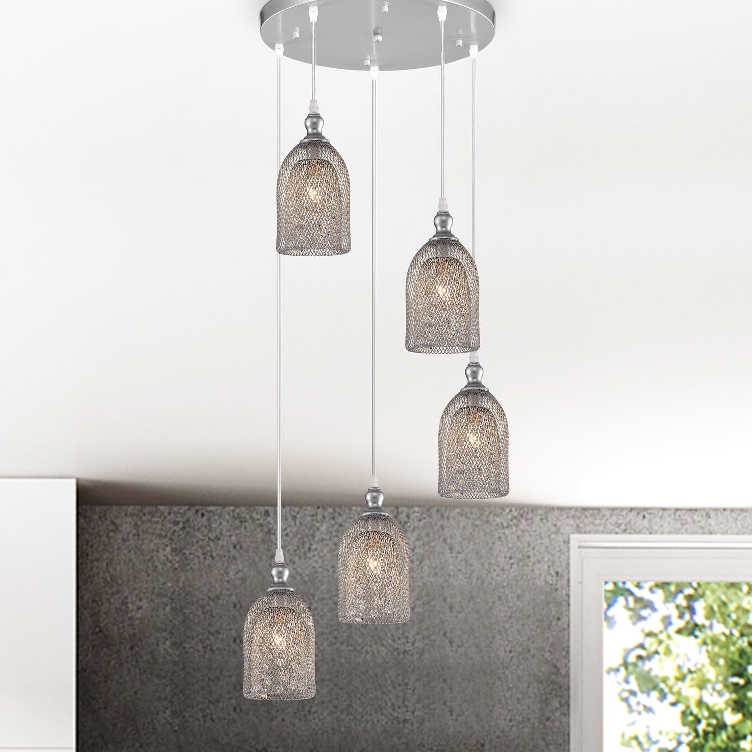 Warehouse of Tiffany Lilah Silver 5-Light Metal Bell Shades Cluster ...