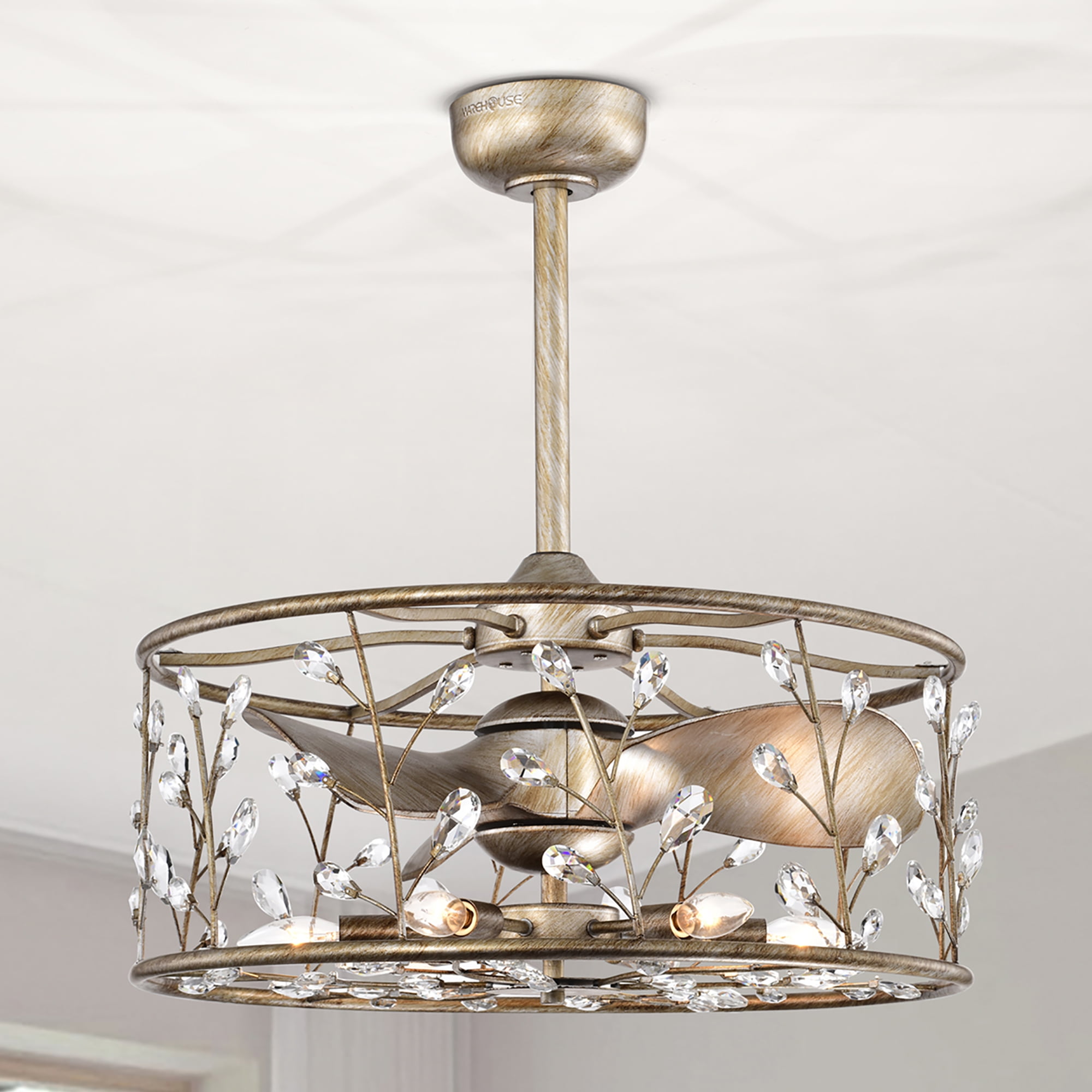 Onyx 24.4 in. 6-Light Indoor Antique Gold Finish Ceiling Fan with Light ...