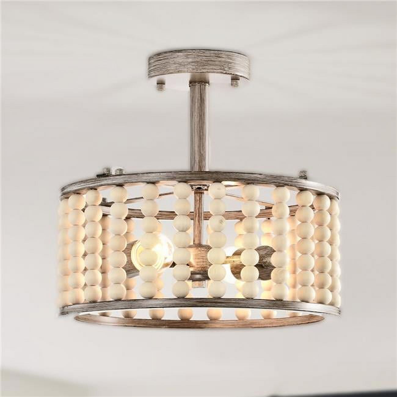 Silas 14 in. 2-Light Indoor Brown Faux Wood Grain Finish Semi-Flush ...