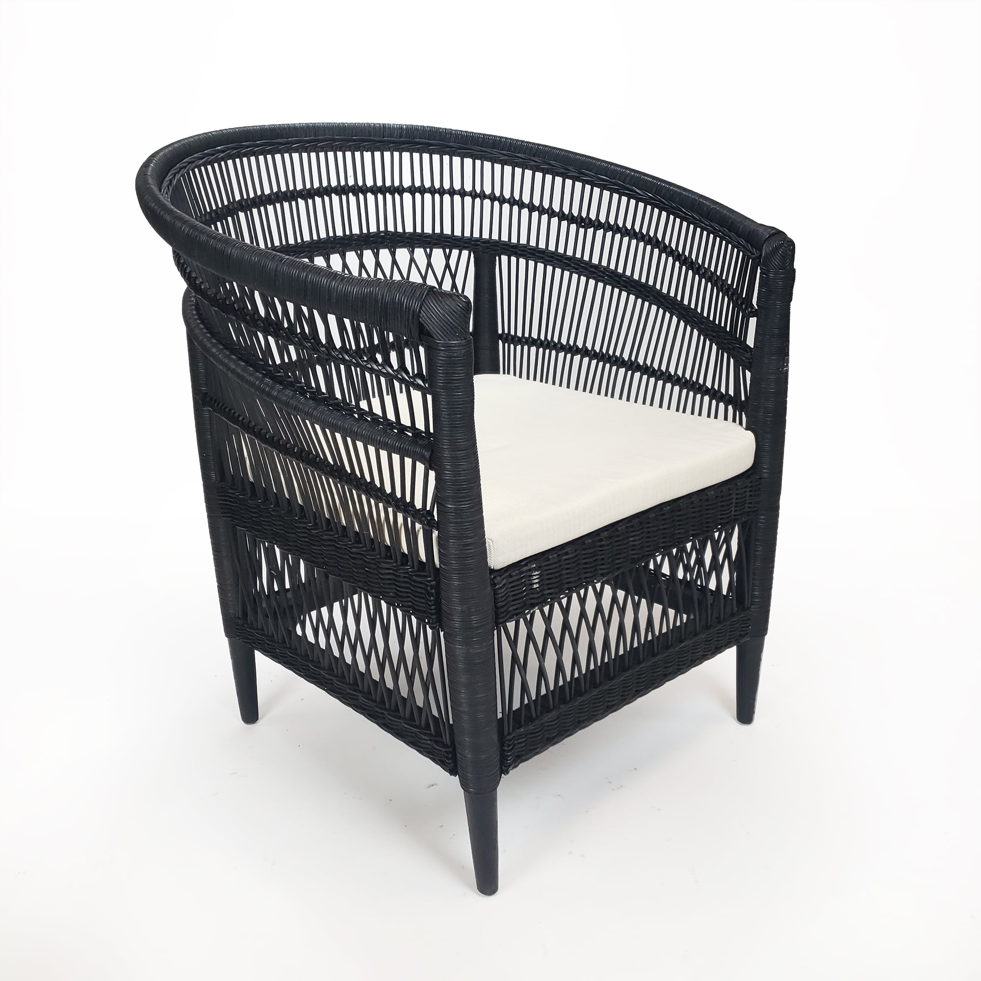 Symka Curved Back Black Woven Rattan Armchair with Padded Seat - Walmart.com