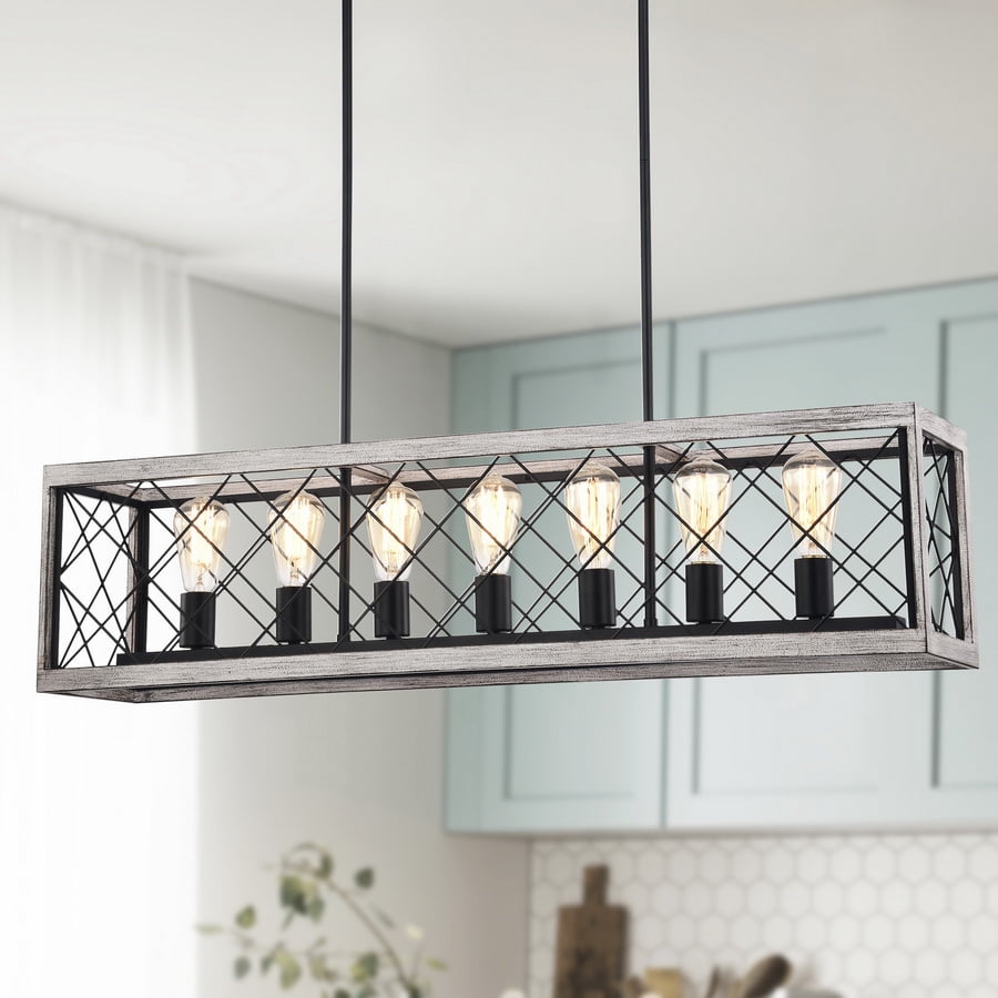 Twinkle 40 in. 7-Light Indoor Matte Black and Faux Wood Grain Finish ...