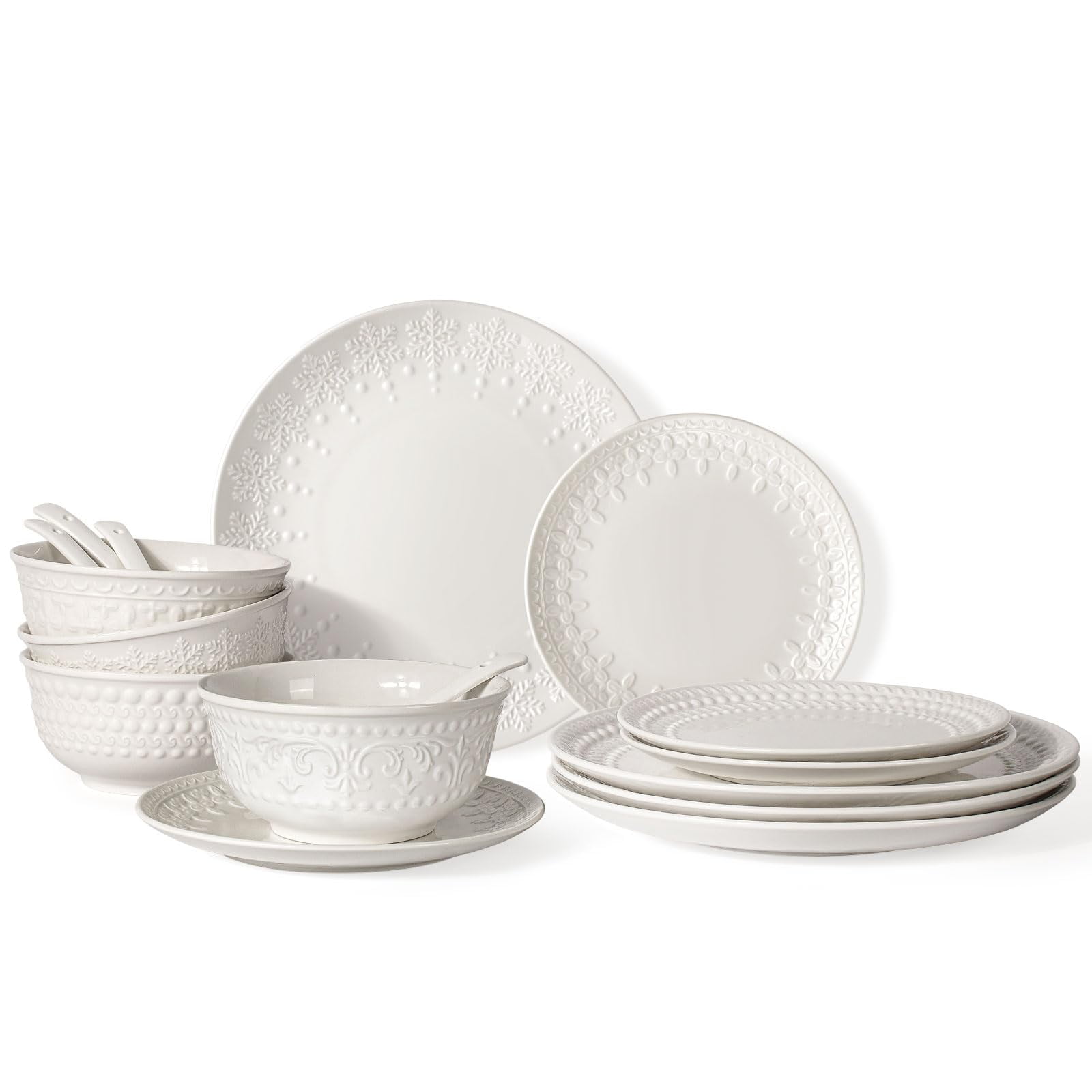 Wareland Plates and Bowls Sets - 16 Pieces Ceramic Dinnerware Sets for ...