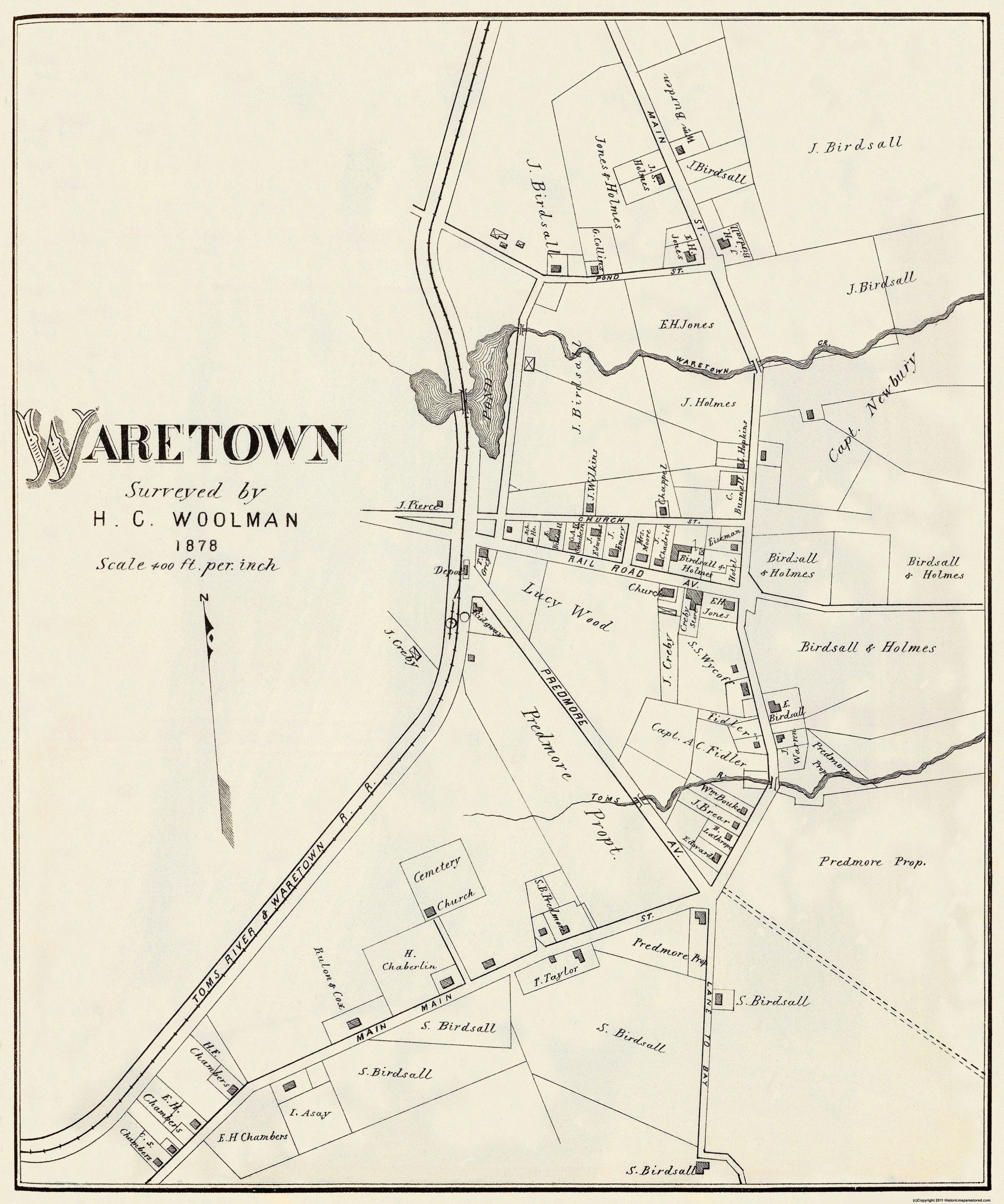 Historic City Map - Waretown New Jersey - Woolman 1878 - 23 x 27.56 - Vintage Wall Art - Walmart.com