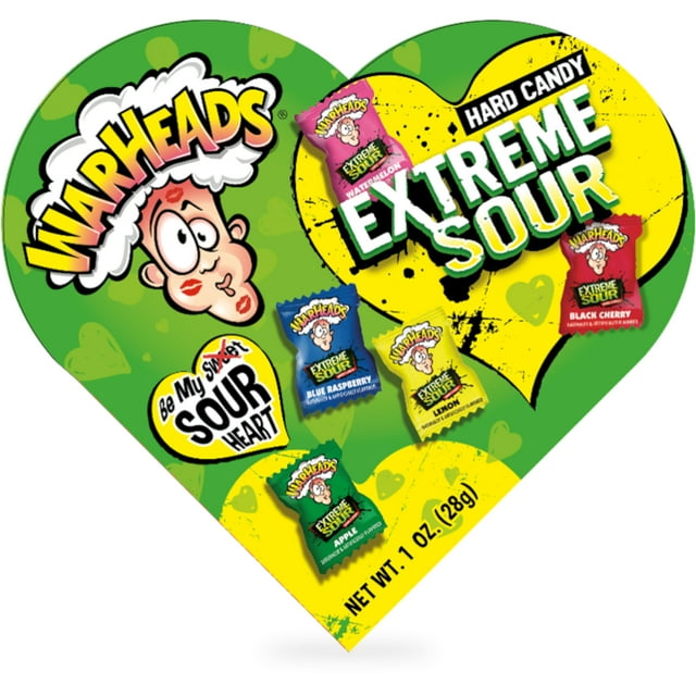 Valentine's Day Warheads Extreme Sour Hard Candy Heart Box, 1 oz ...