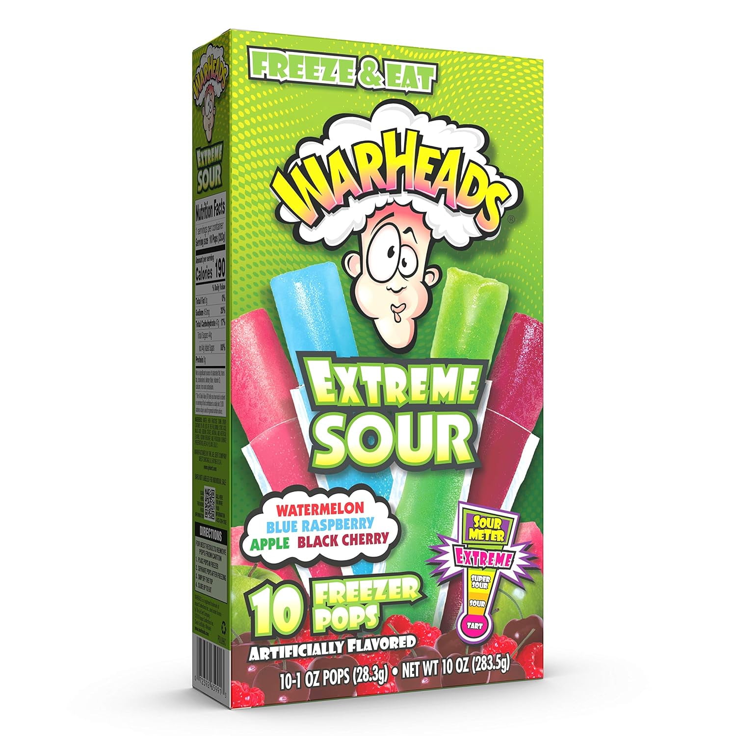Warheads Extreme Sour Fruit Candy Freezer Pops, Assorted Flavors, 1 Oz ...