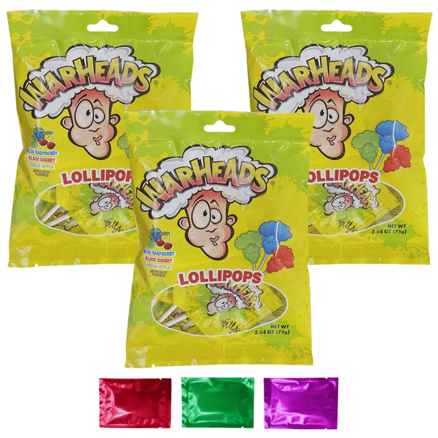 Warheads Lollipops Hard Candy, Individually Wrapped Sour Treats for ...