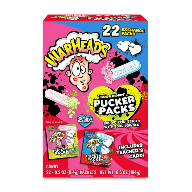 Warheads Sour Dippin' Pucker Packs 6.5oz 22pk Valentines Classroom ...