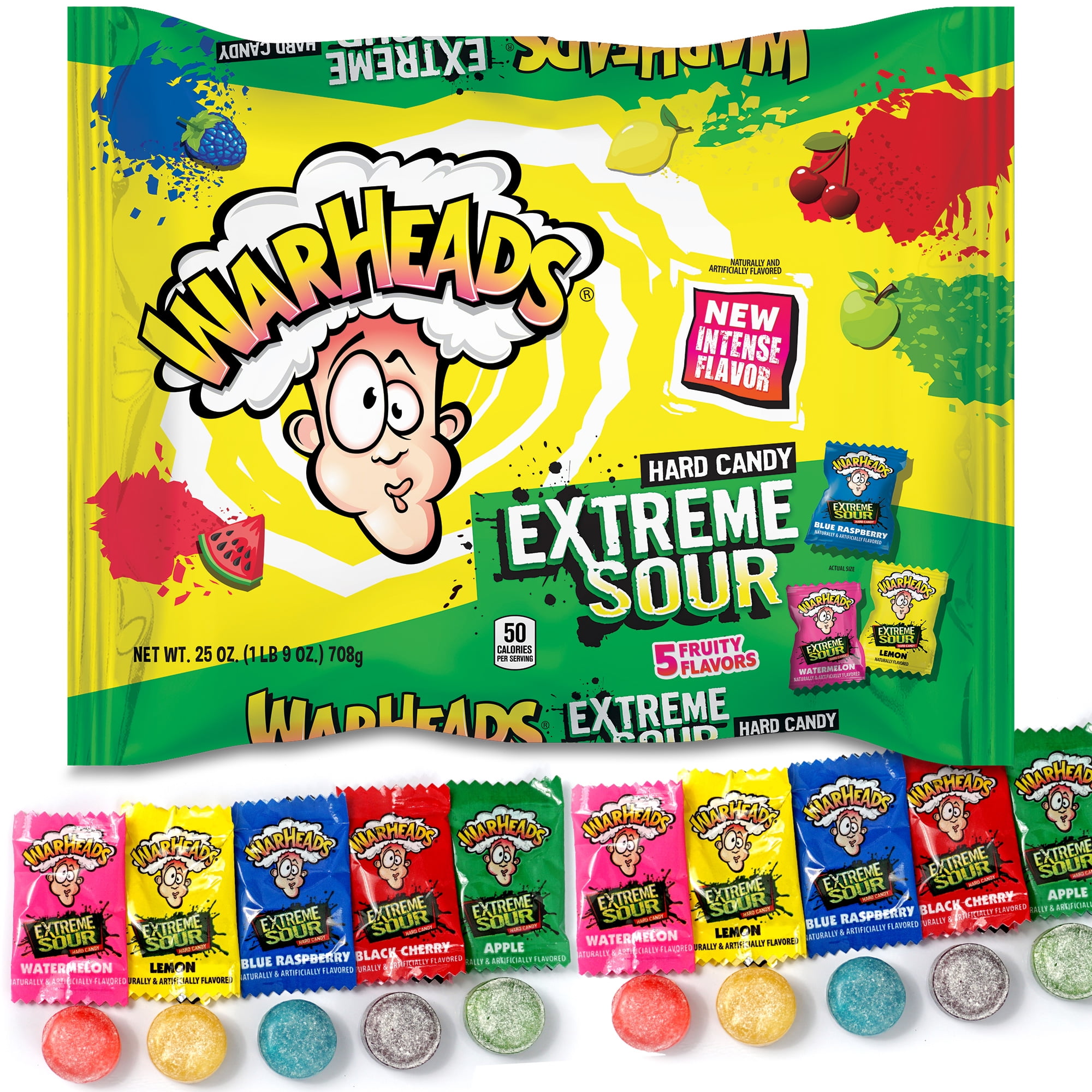 Warheads Sour Hard Candy, 25 Ounce Bag (Pack of 1), Assorted Flavors ...